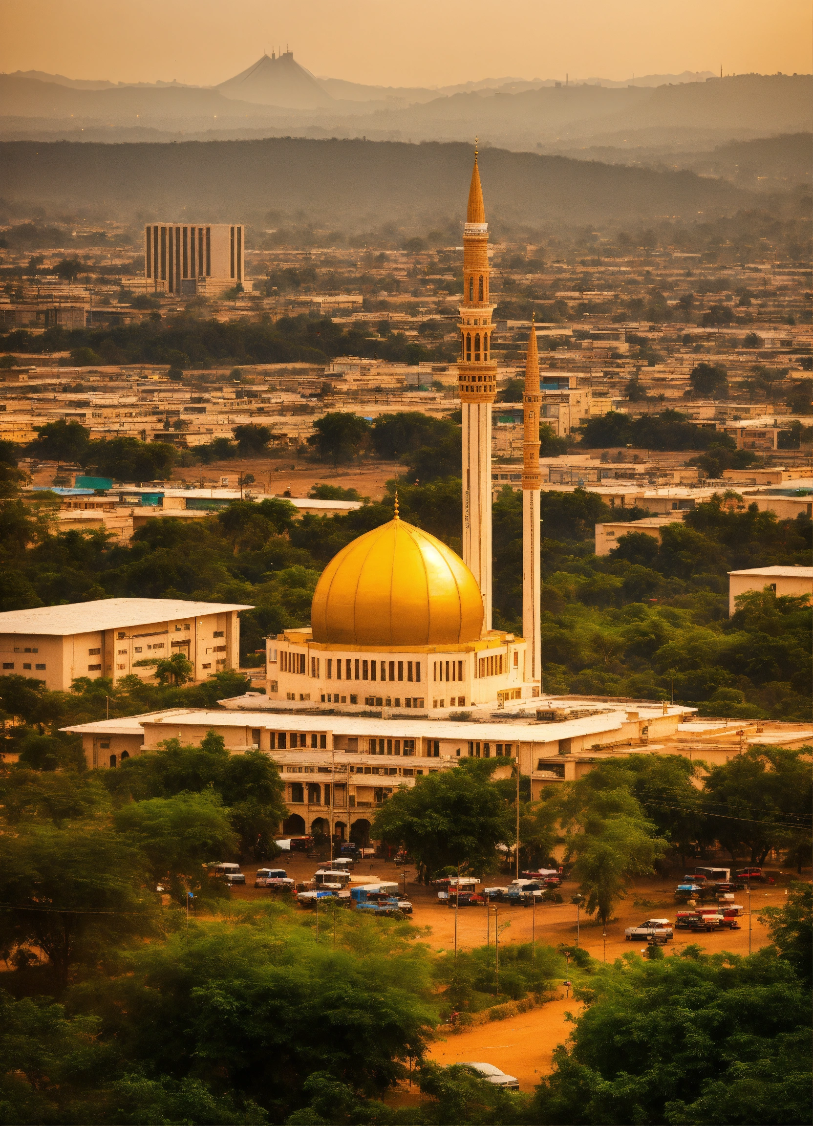 Lexica - Abuja cityscape, include Abuja National Mosque with gold dorm ...