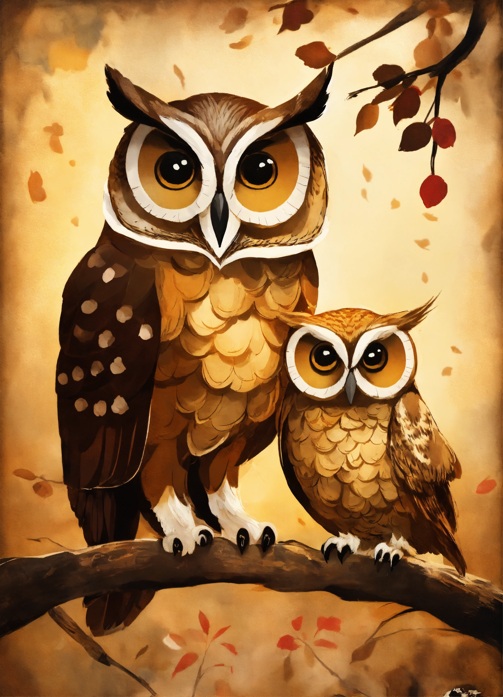 Lexica - Portrait of a small and a large owl, the small owl smiling ...