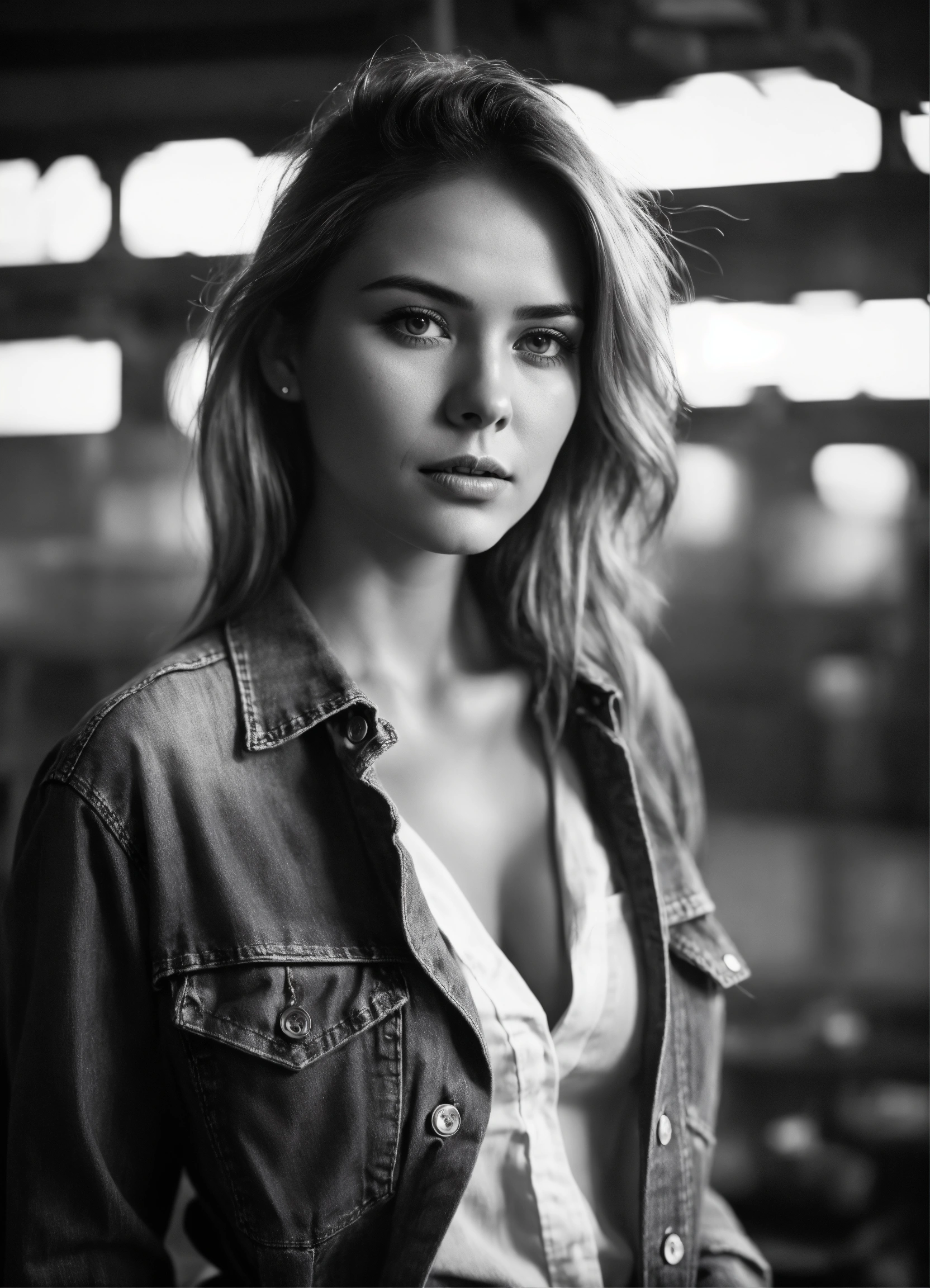 Lexica - Portrait, photo realistic, B&W, beautiful girl, open shirt, in ...