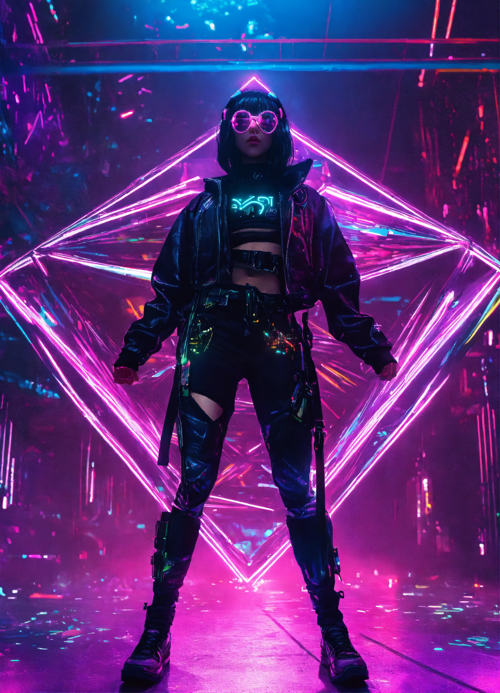 Lexica - Cyberpunk Raver dancing in diamond and shimmer black neon ...