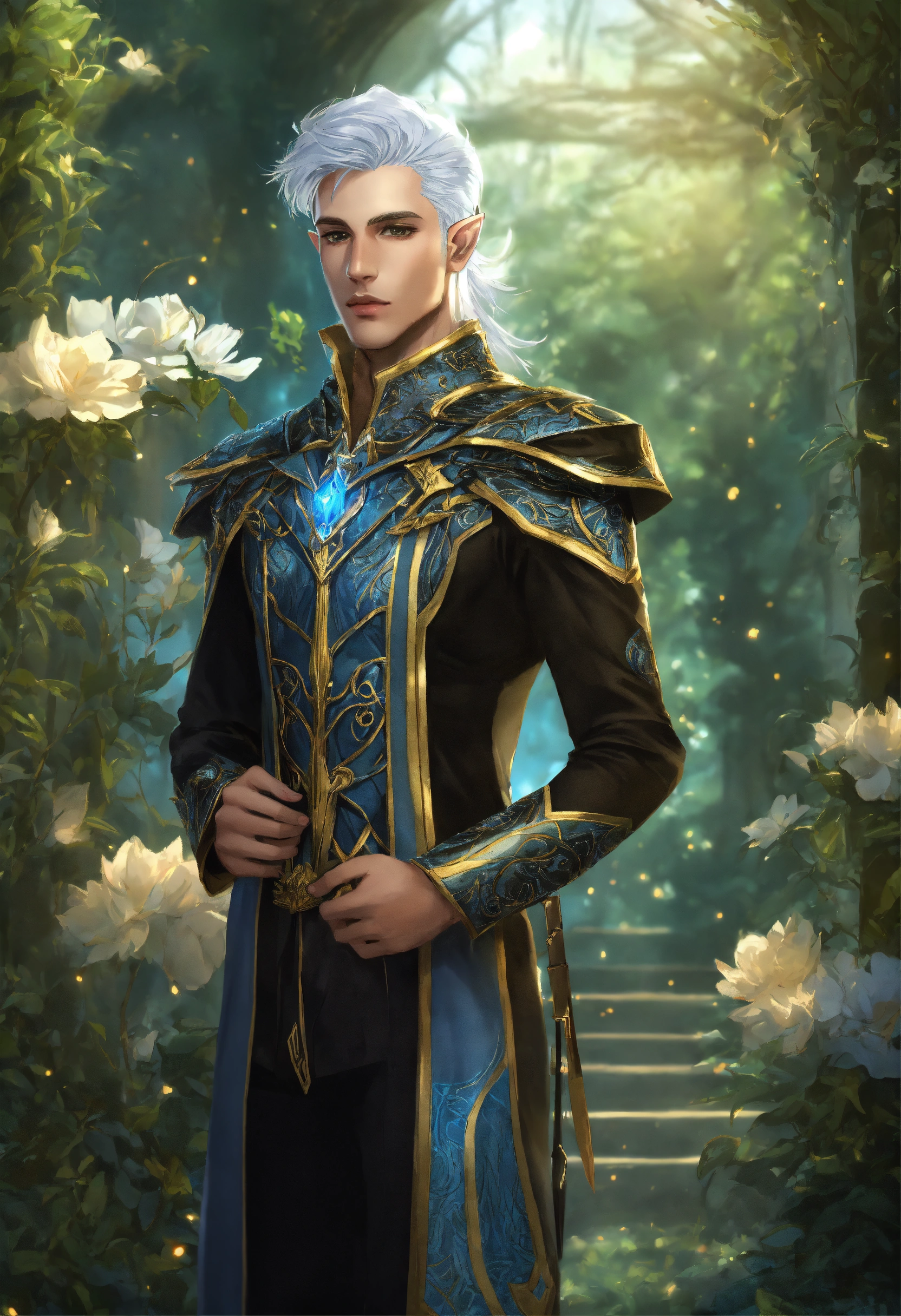 Lexica - Drawing of an elf, royalty, sci fi, cybernetic, black and ...