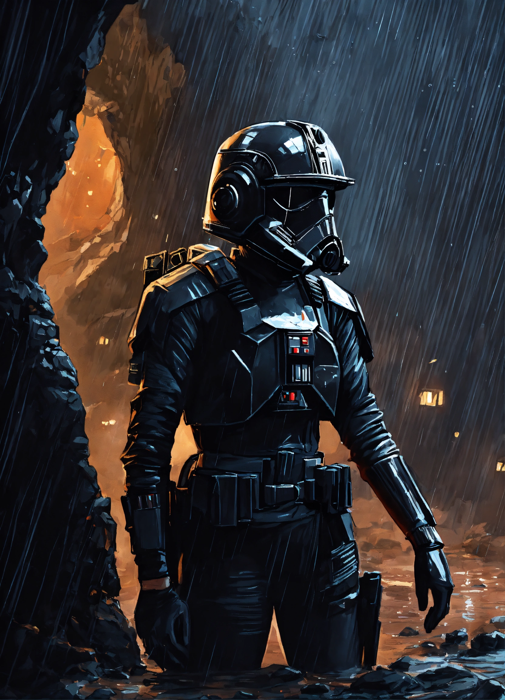 Lexica - Digital drawing of a feminine TIE fighter pilot in the mud and ...