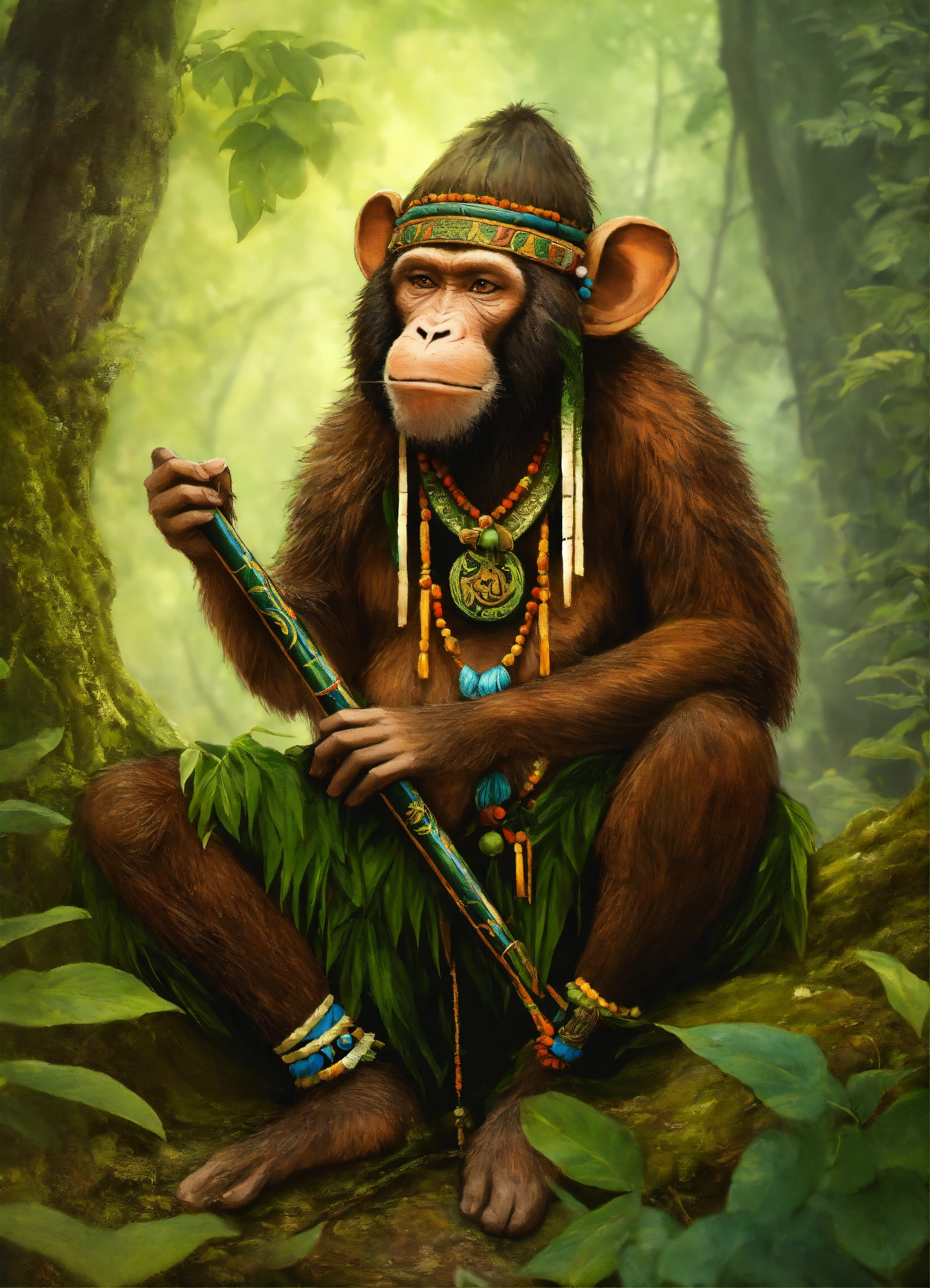 Lexica - A male mandrake shaman, monkey, animal, playing a flute ...