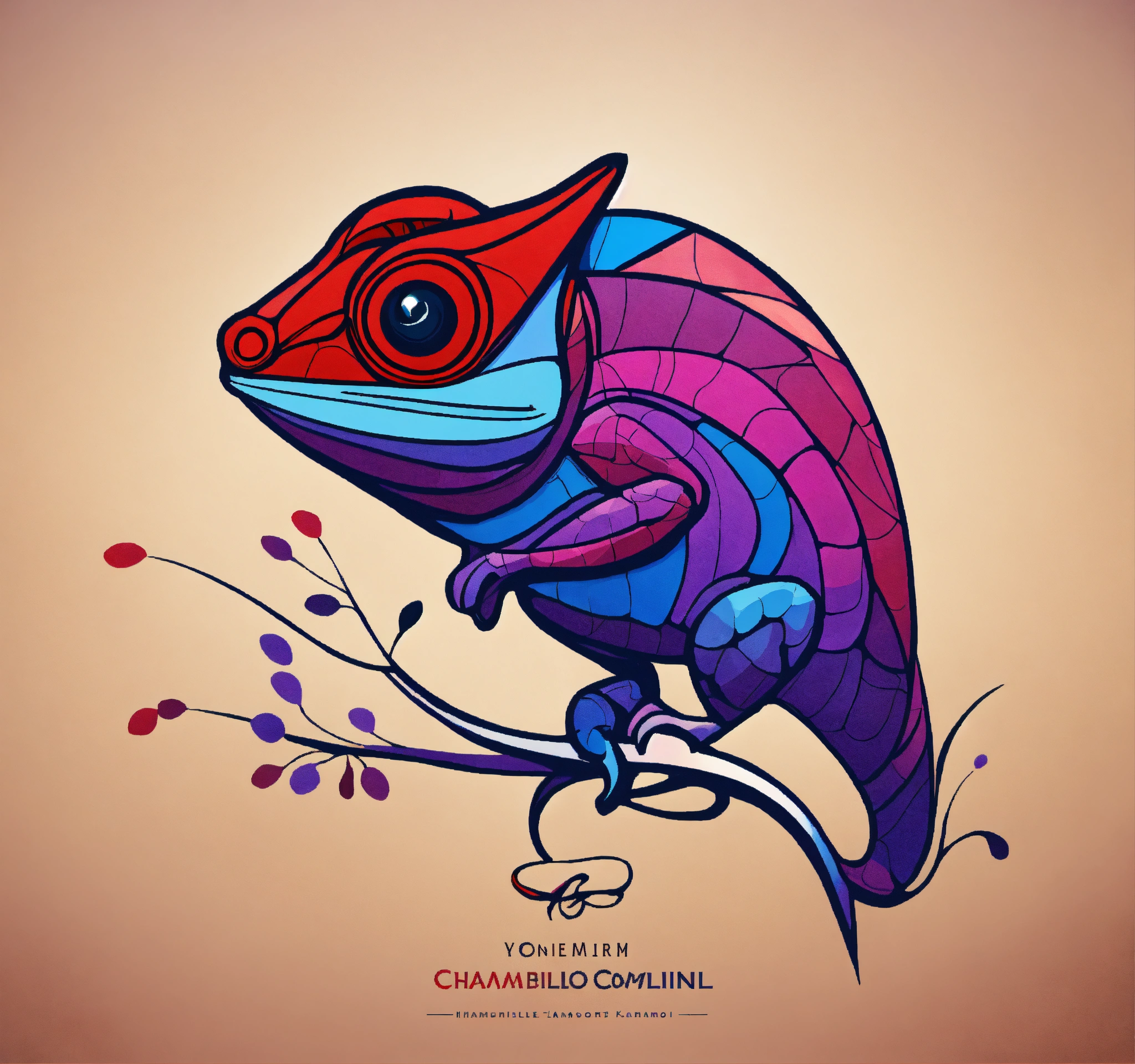 Lexica - Mr chameleon, company logo, line art design, prominent red ...