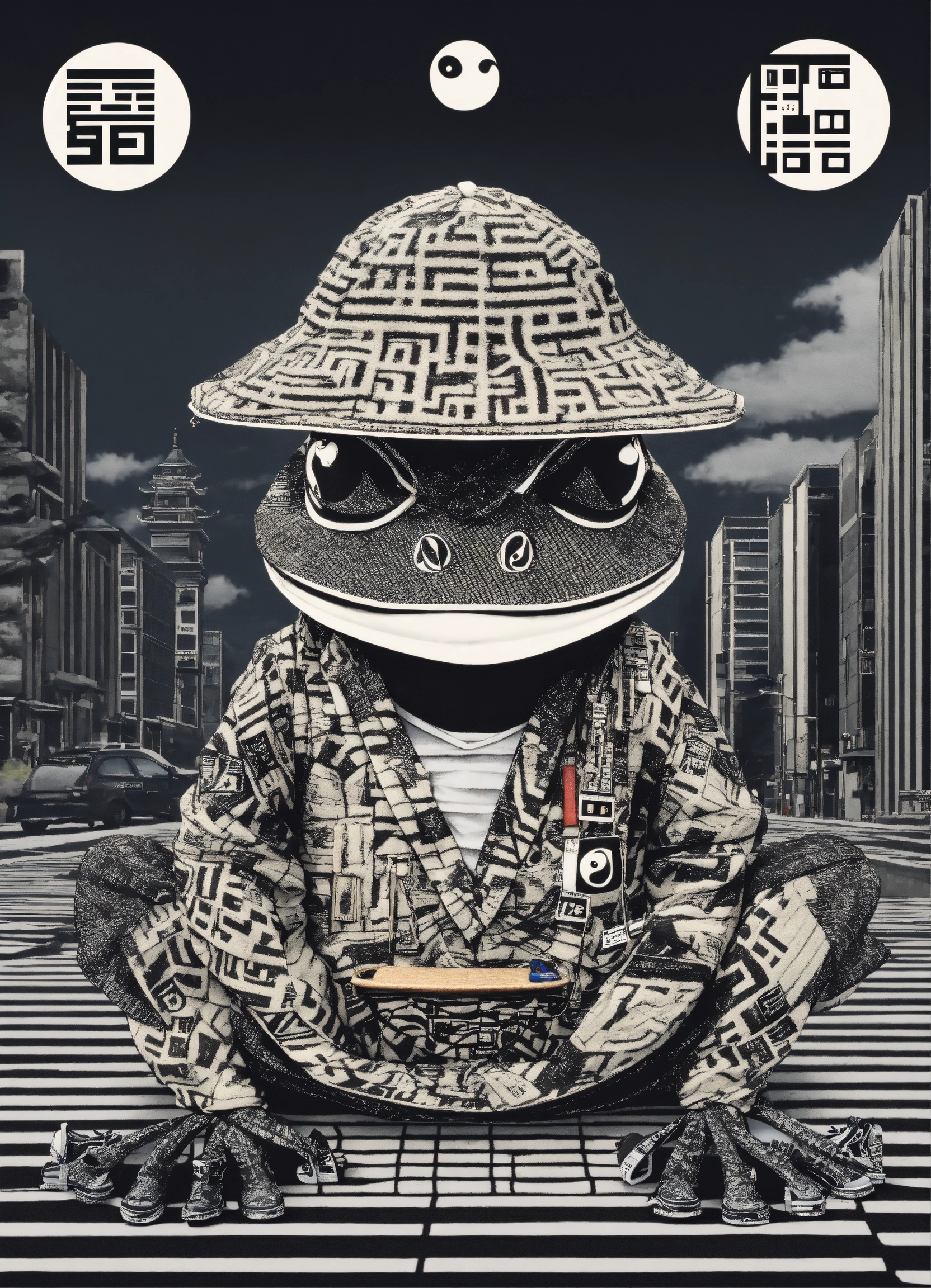 Lexica - A toad made out of a 3d black and white optical illusion, ying ...