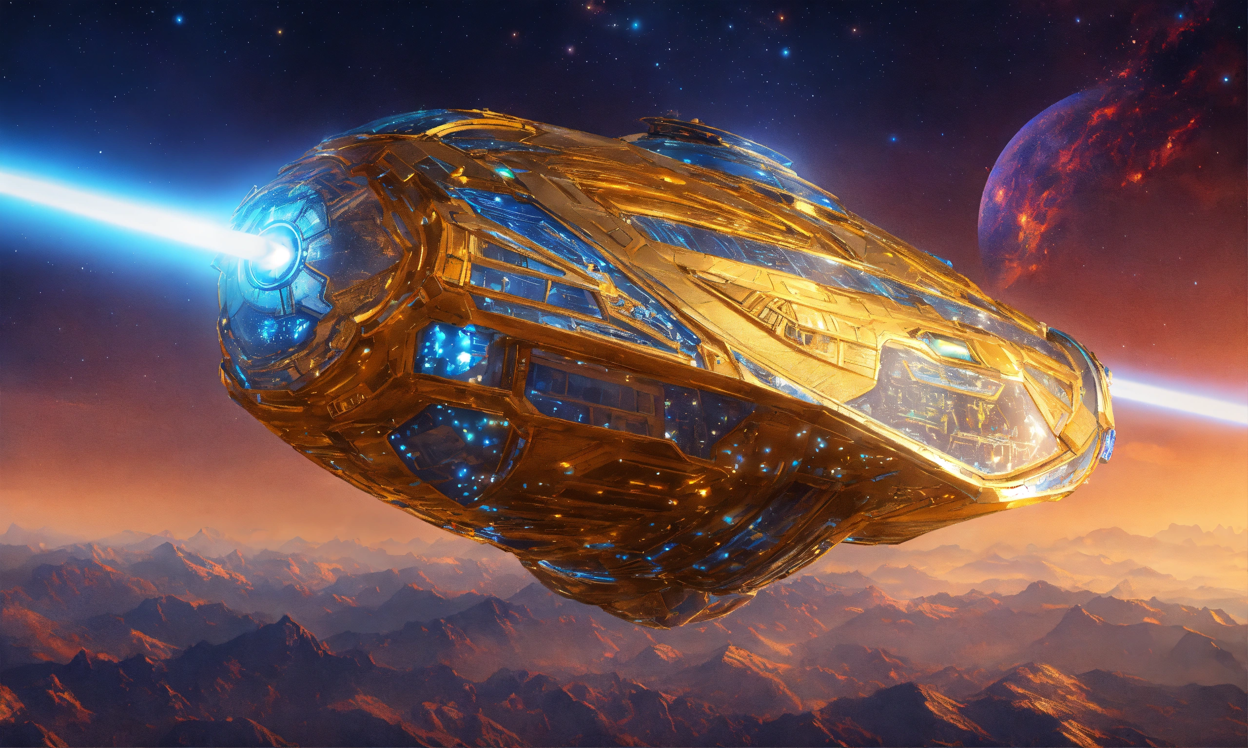 Lexica - Futuristic spaceship,alien design,flying in starry space ...