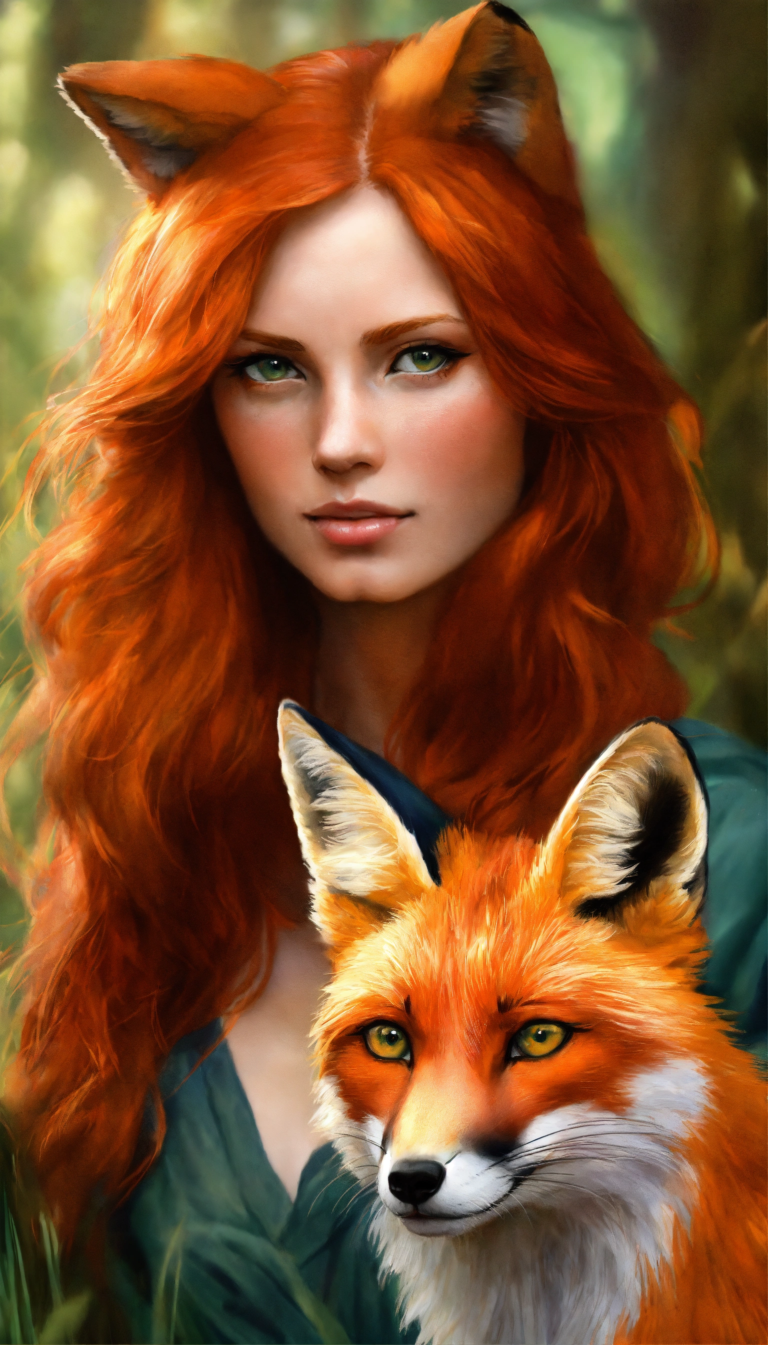 Lexica - Drawing of a redheaded woman with a cunning look stroking a ...