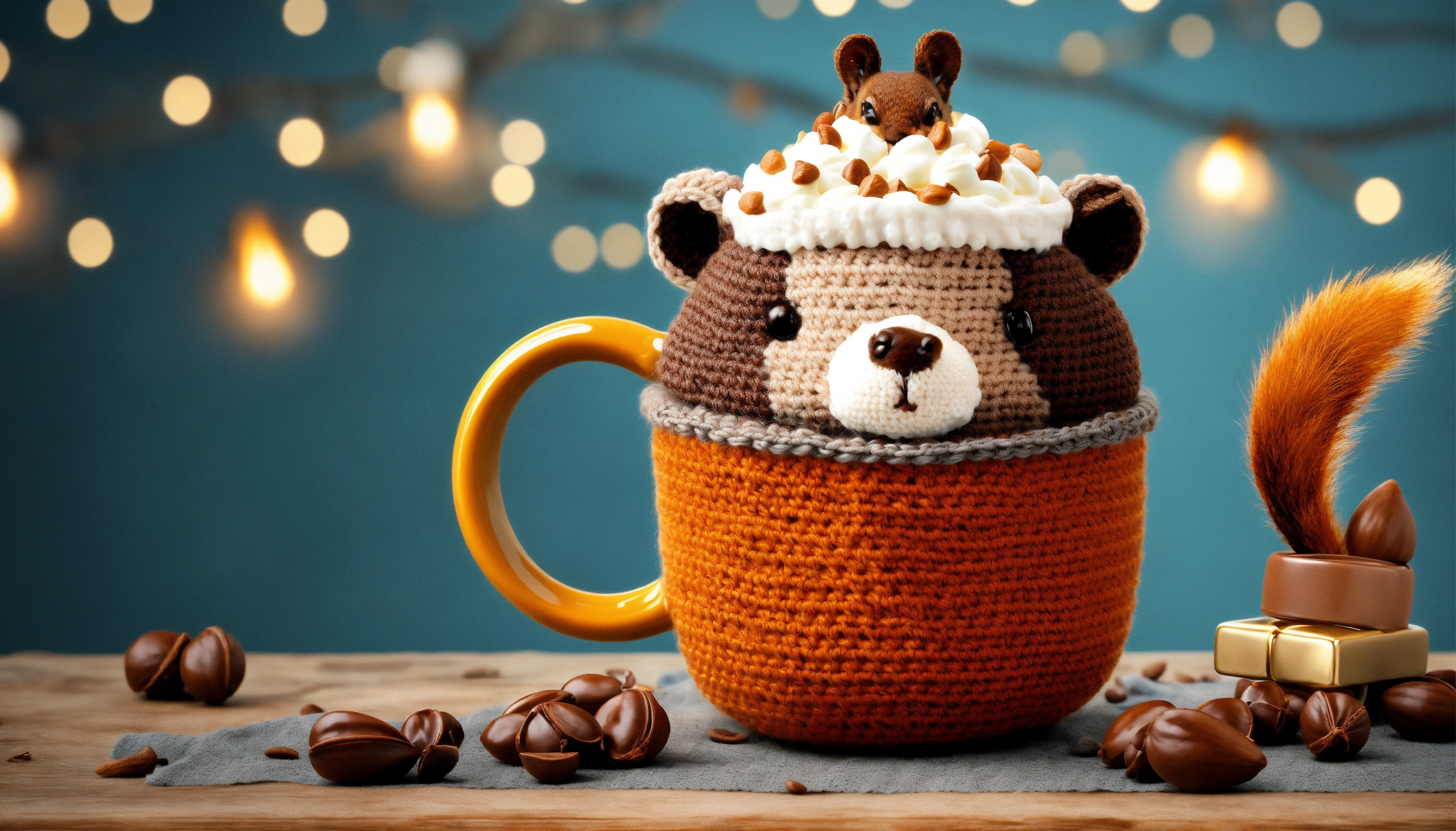 Lexica - A photo-realistic 3D rendering of a crocheted knitted mug of ...