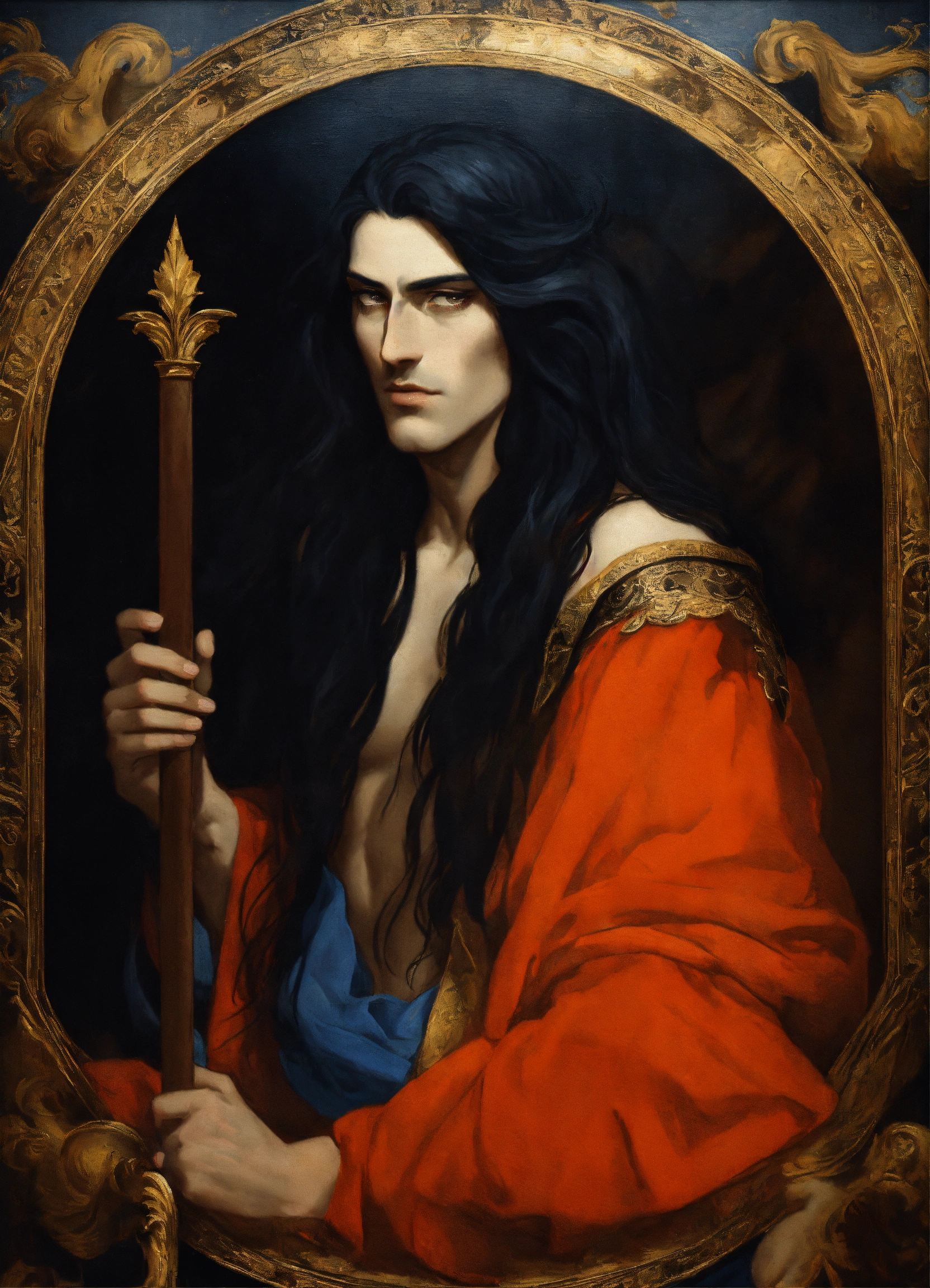 Lexica - Hades with black long hair . Renaissance Painting