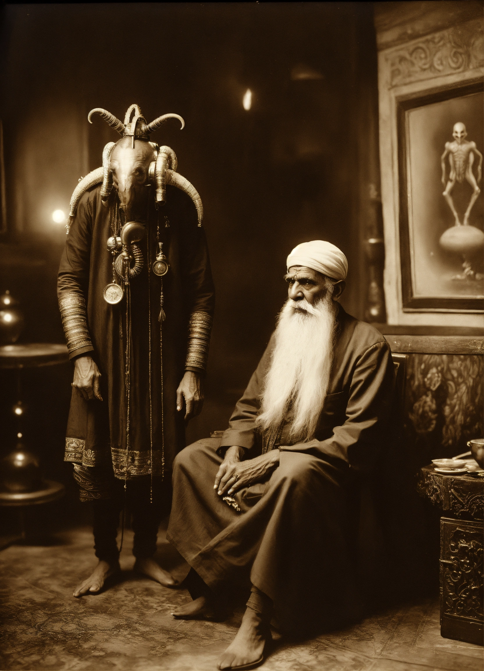 Lexica - Old man wearing hindu fakir , with a turbant in head, standing ...