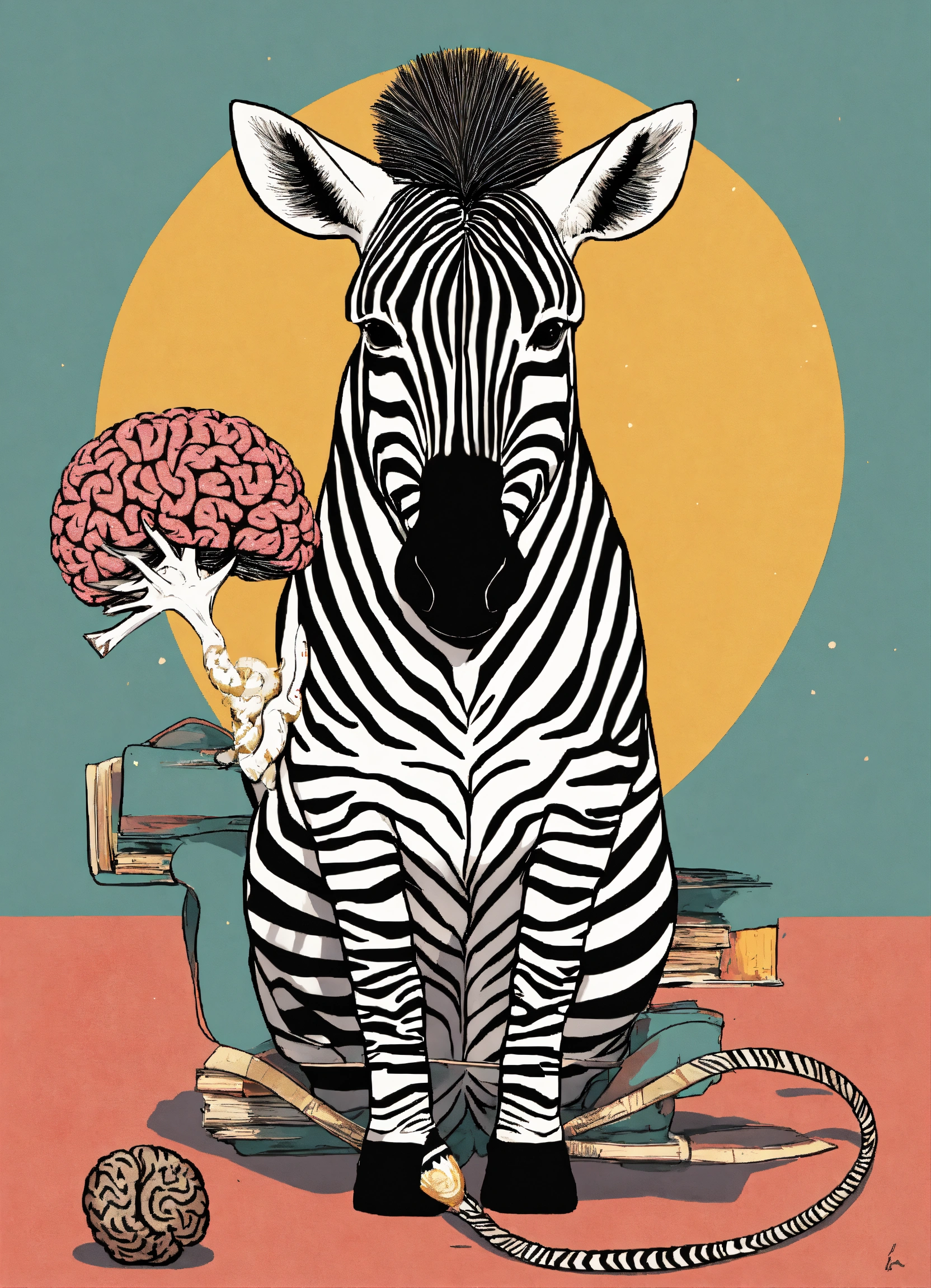 Lexica - A zebra is depicted, holding a small brain in each hand