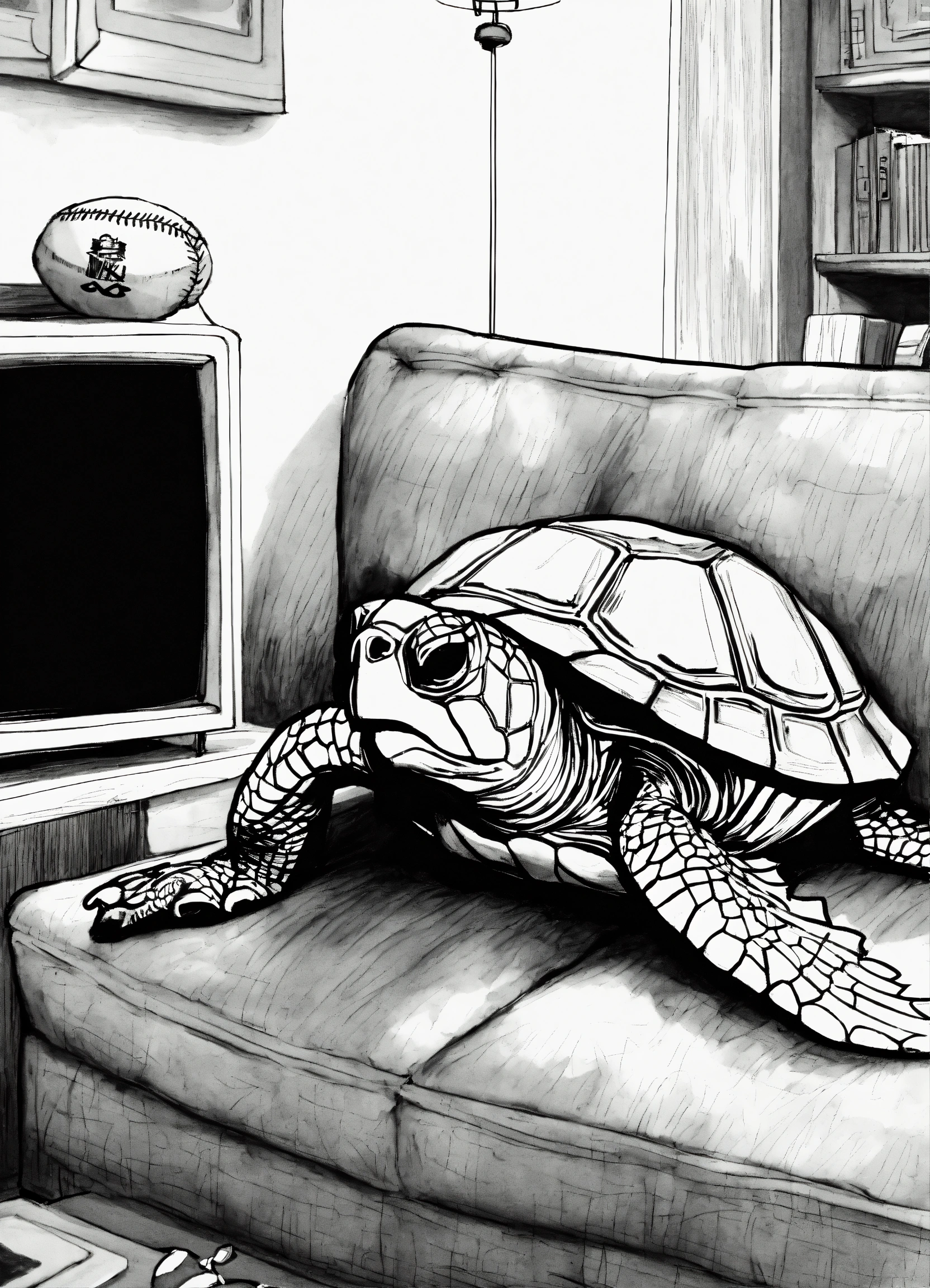Lexica - An ink drawing of a sea turtle wearing a baseball hat on a ...