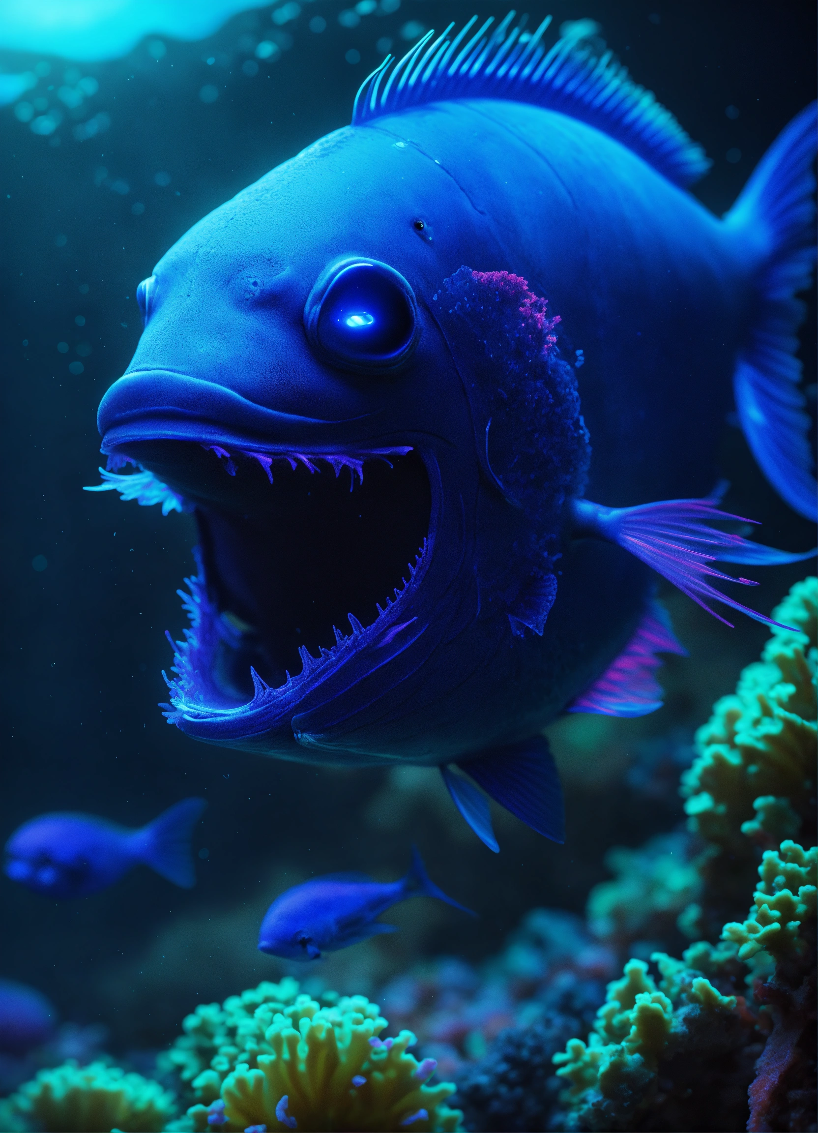 Lexica - Neon blue sponge head fish, abyssal zone, bioluminescence, big ...