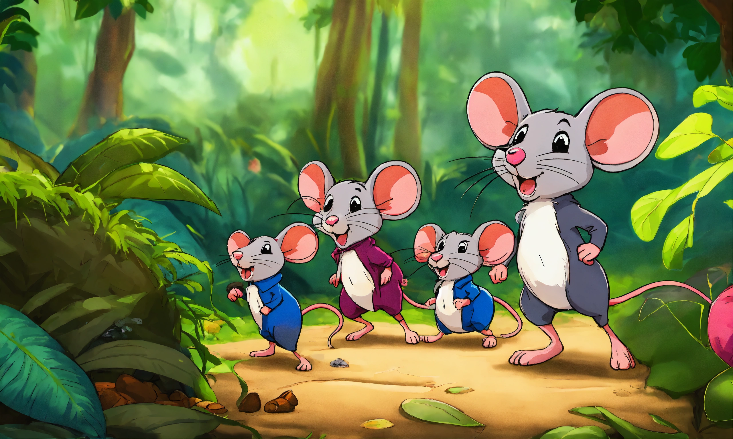 Lexica - Cartoon group of mouse wandering in jungle