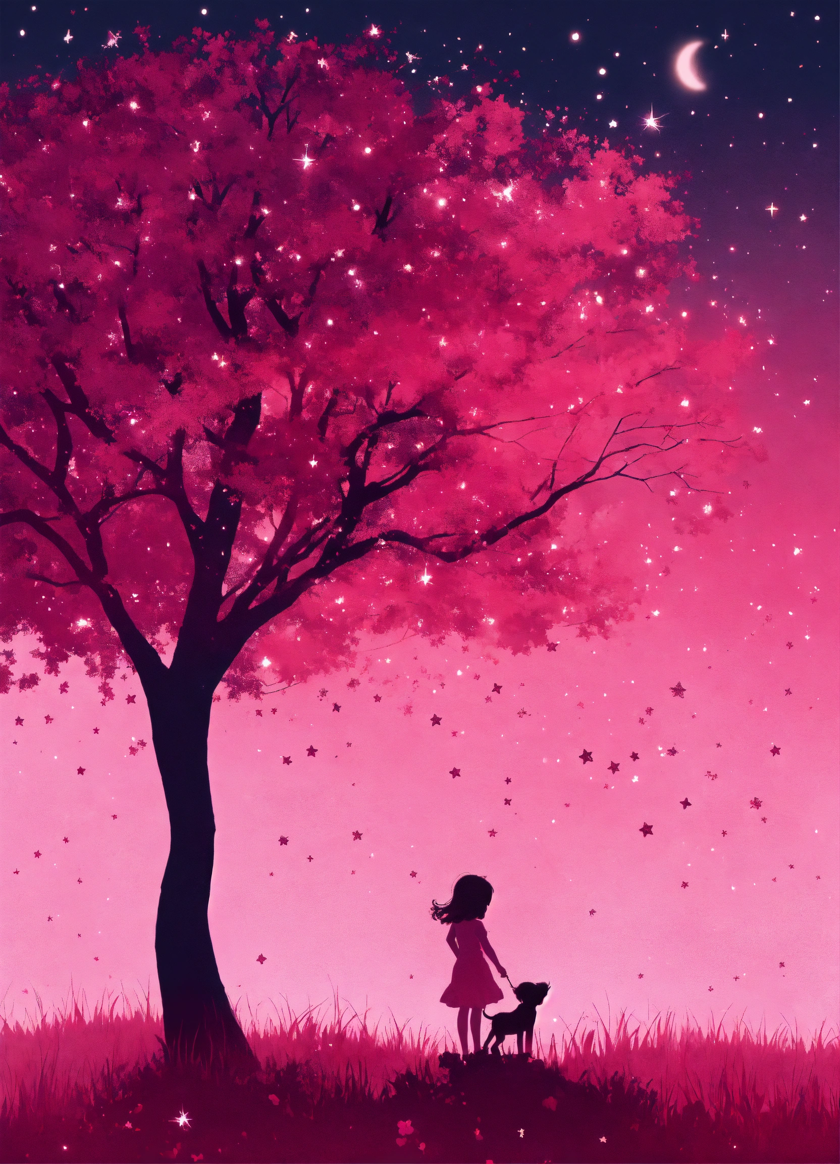 Lexica - There are decrescent and stars in the sky in shades of pink ...