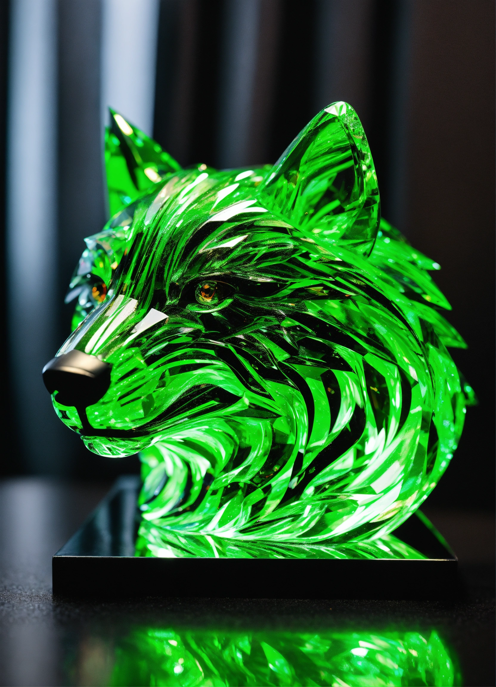 Lexica - Hyper realistic green opaque sparkling crystal wolf sculpture ...