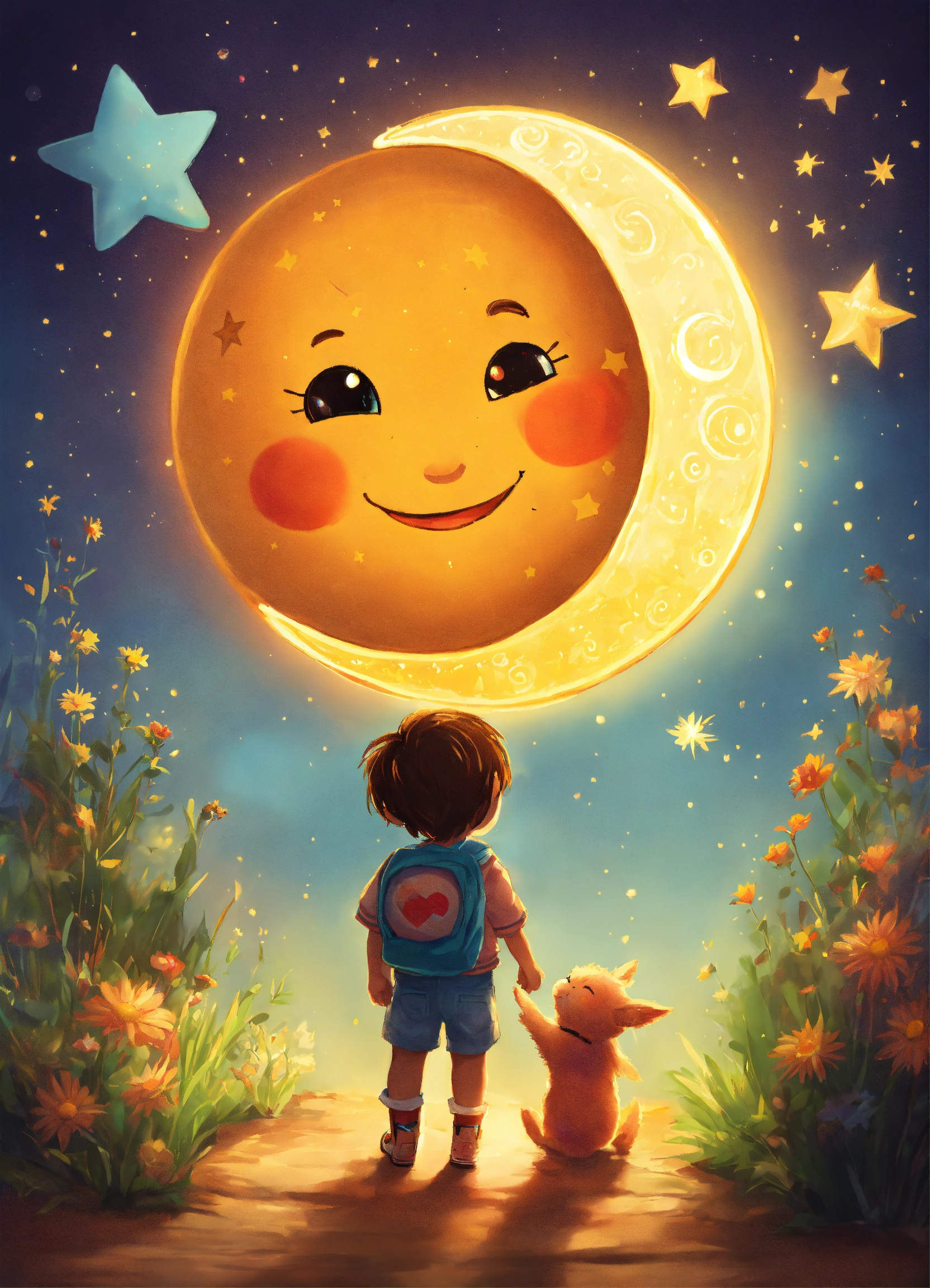 Lexica - A cute drew a star, hug a moon and sun