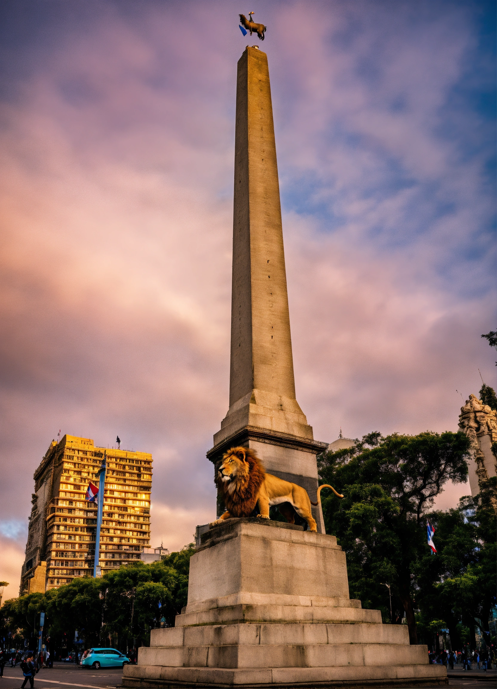 Lexica - Lion in the obelisco Buenos Aires with a argentinian flag