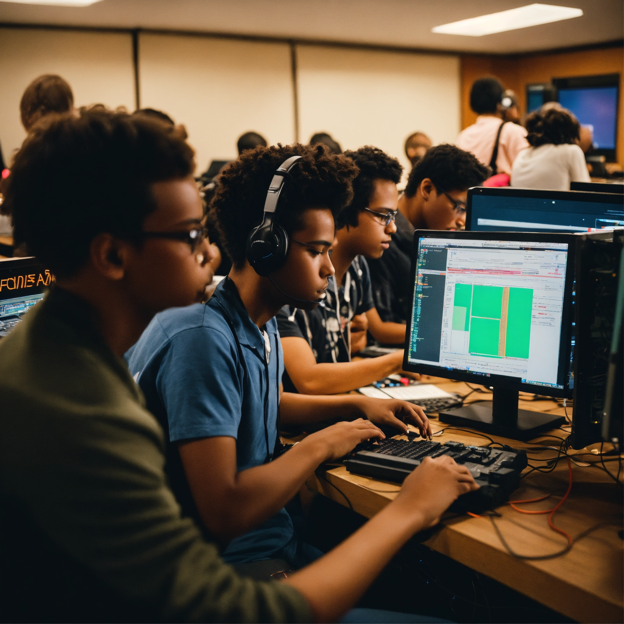 Lexica - A photo of a group of people working on a computer. The people ...