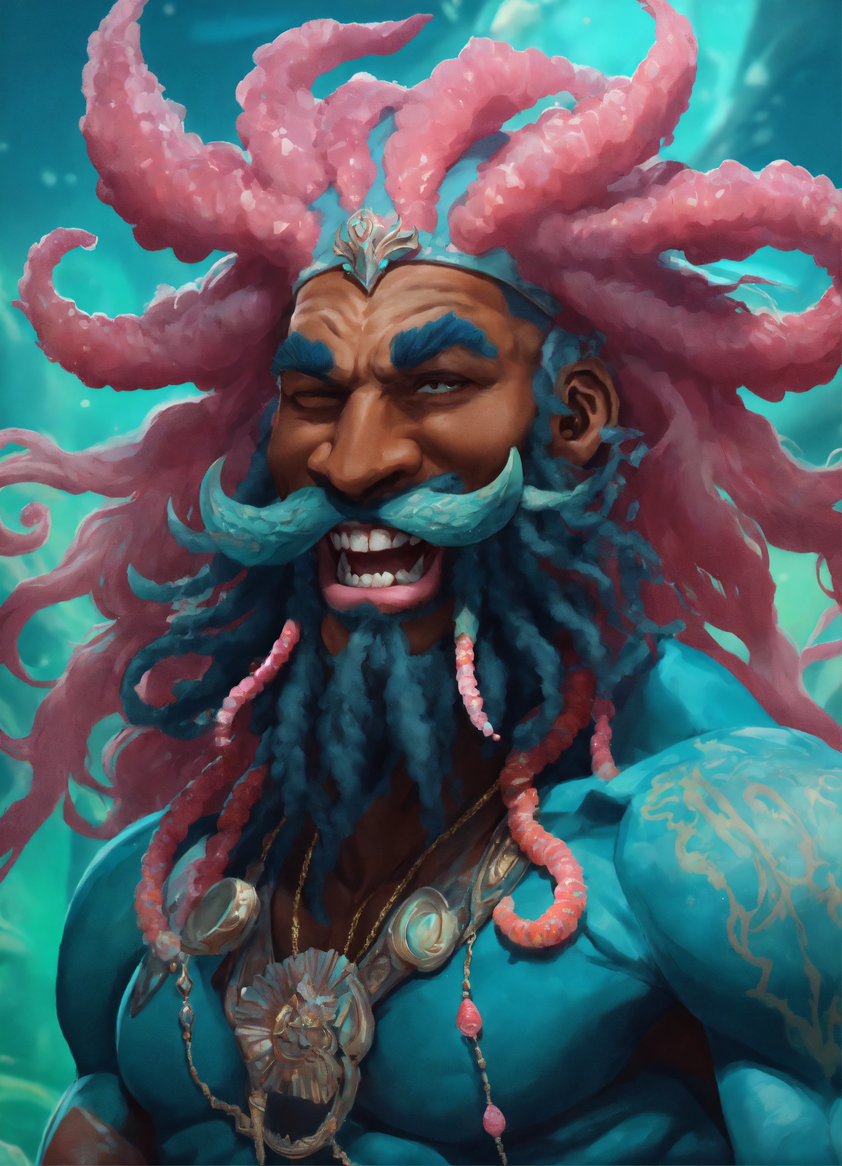 Lexica - A buff muscular triton man Blue skintone with pink coral ...