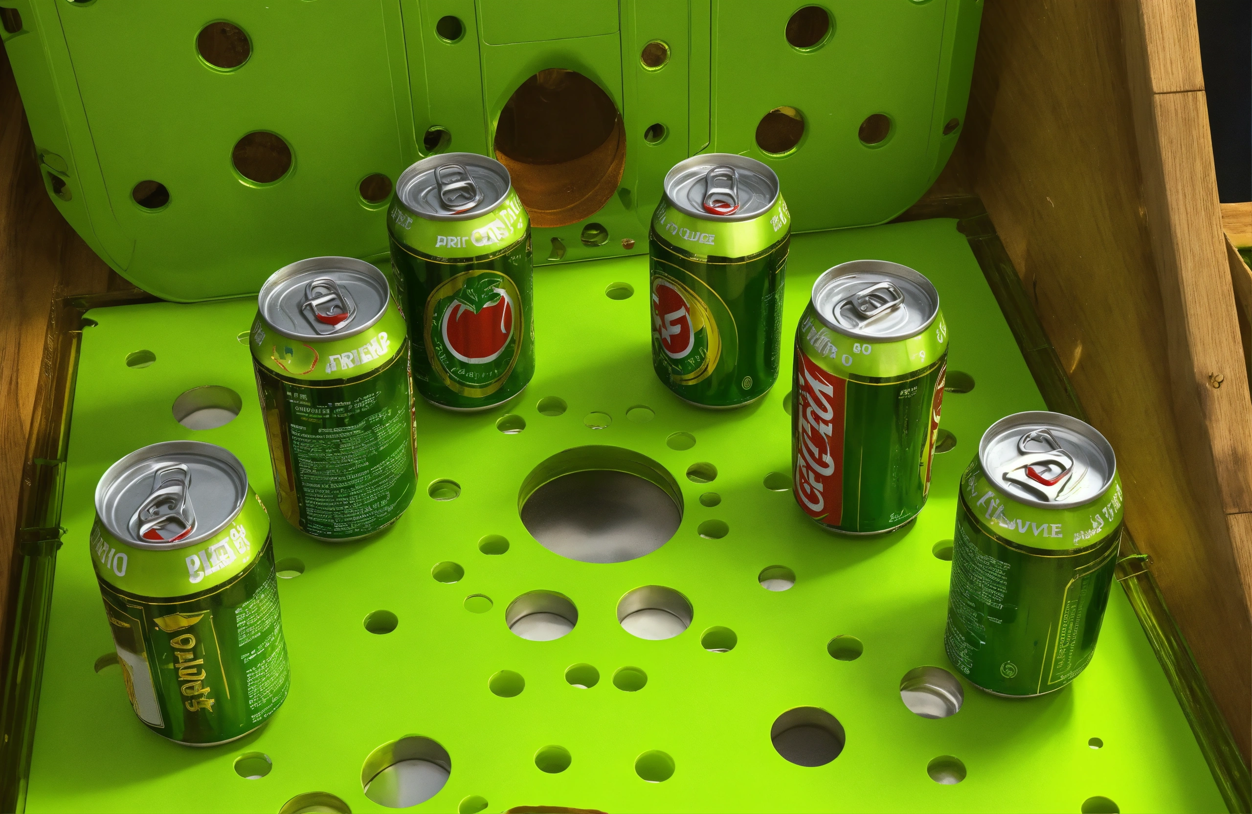 Lexica - Game board with holes, chrome beer cans decorate the board. 6 ...