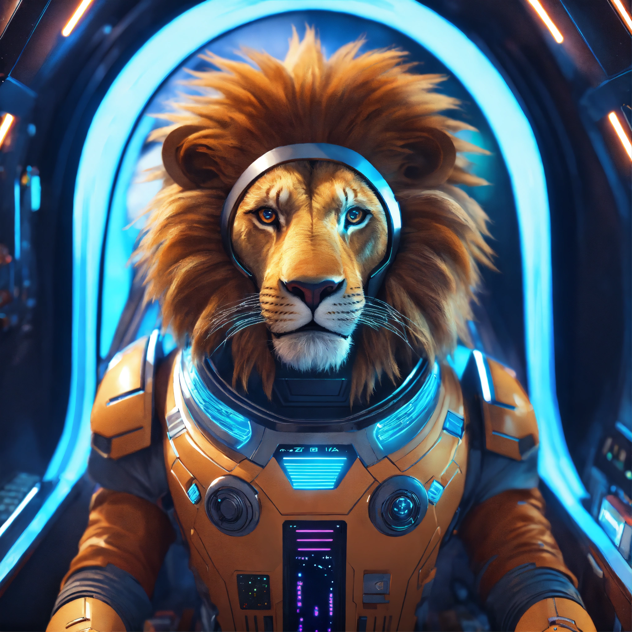 Lexica - Zoom out from a fun loving hairy lion wearing space fashion in ...