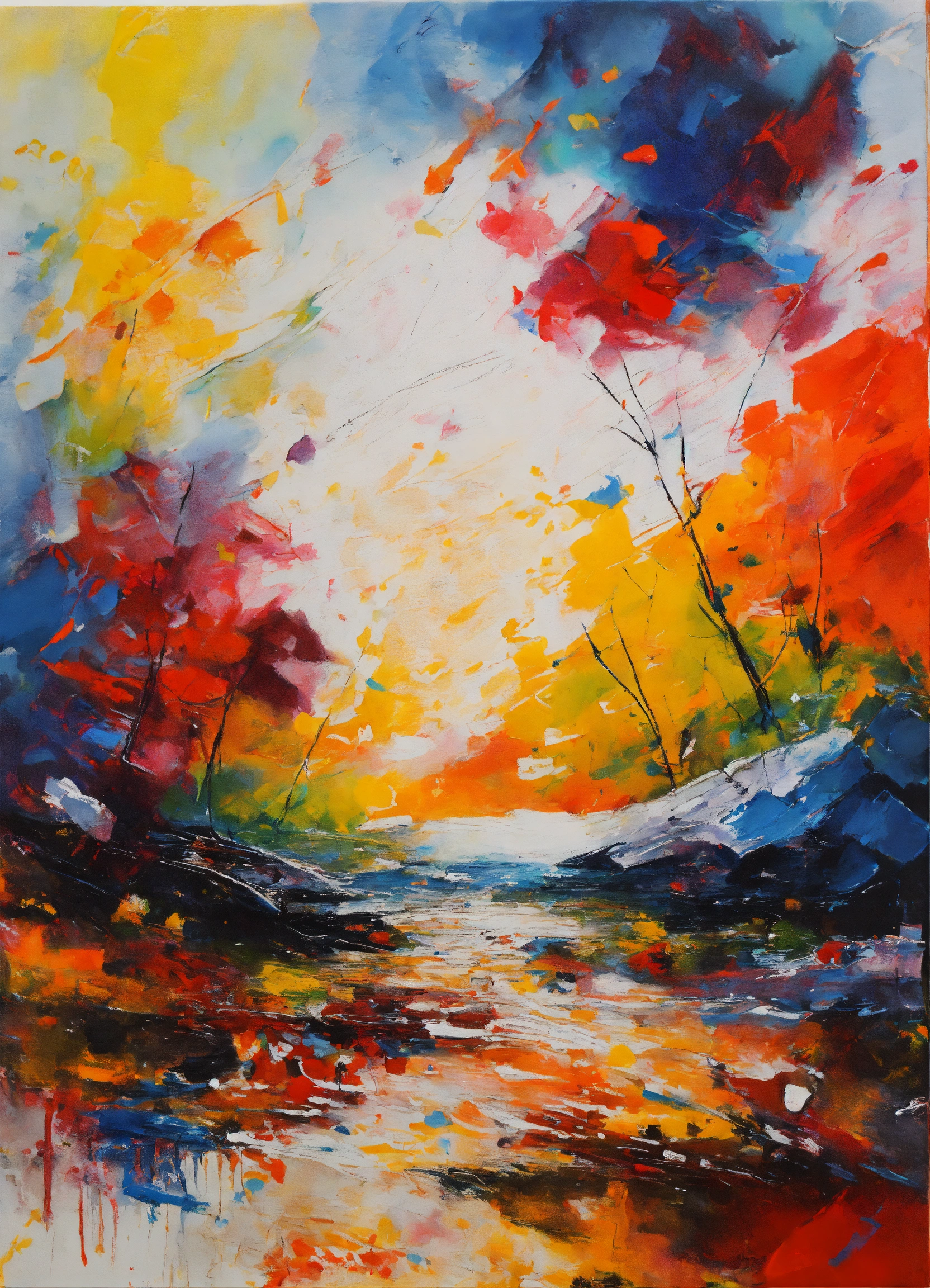 Lexica - Draw an abstract painting, mixing acrylics, palette knife and ...