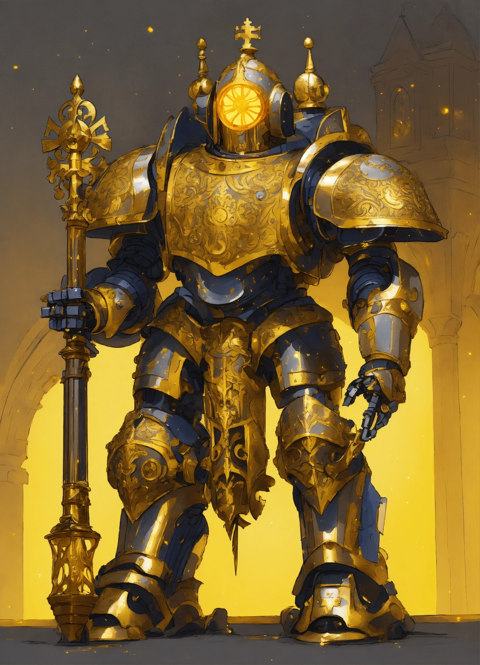 Lexica - Drawing of a gilded and elaborately decorated steel armored ...