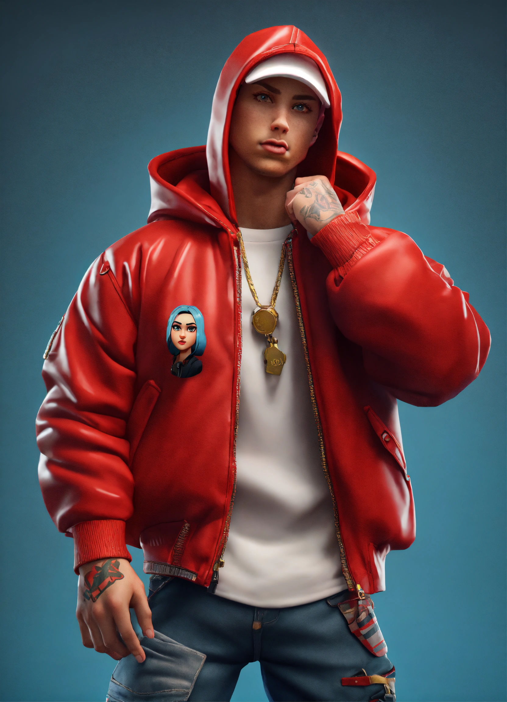 Lexica - Cartoon realistic Eminem rapper in red jacket, adult, disney ...