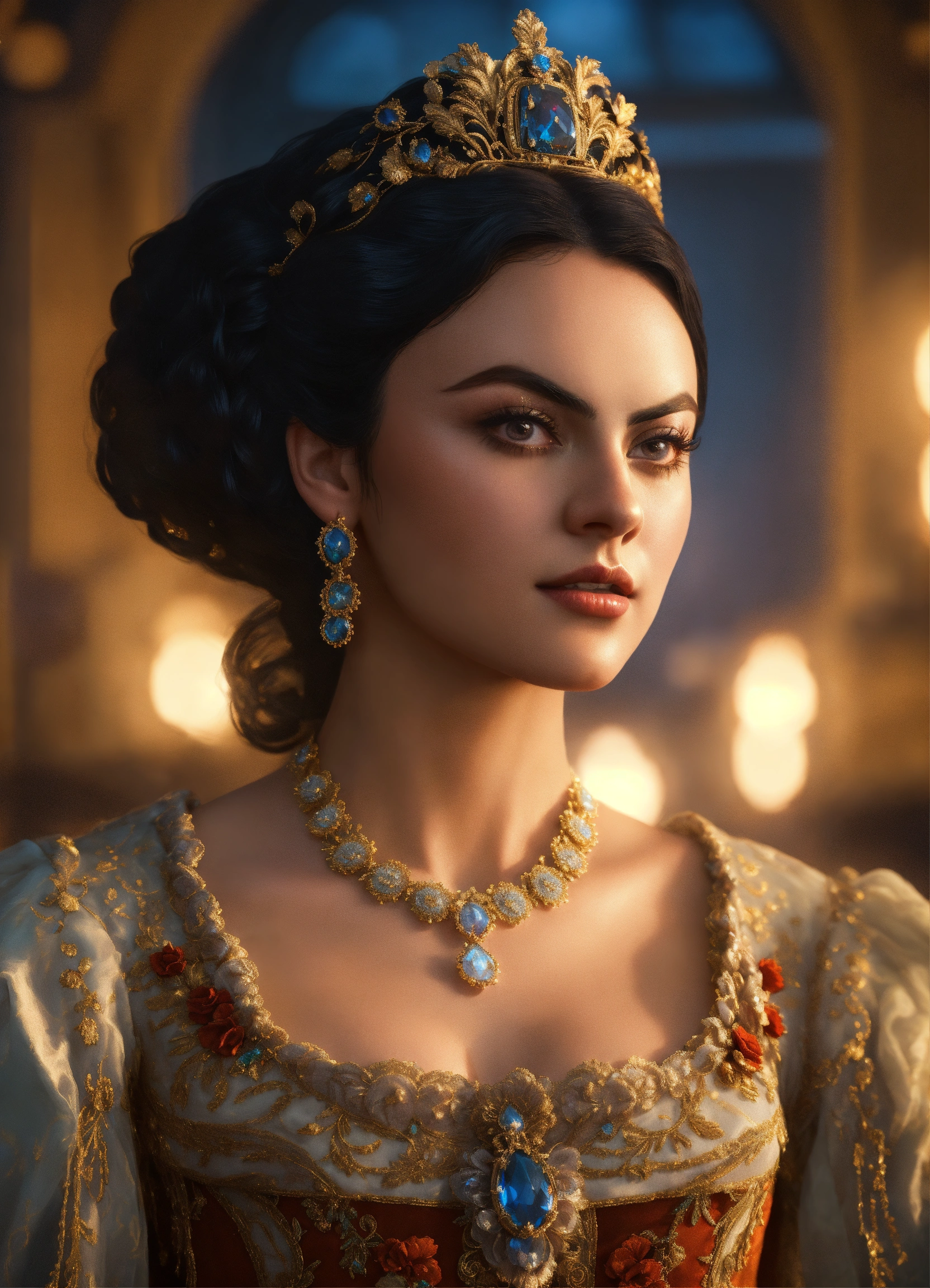 Lexica - "Camila Mendes as Rococo noblewoman", elaborate gown, huge ...