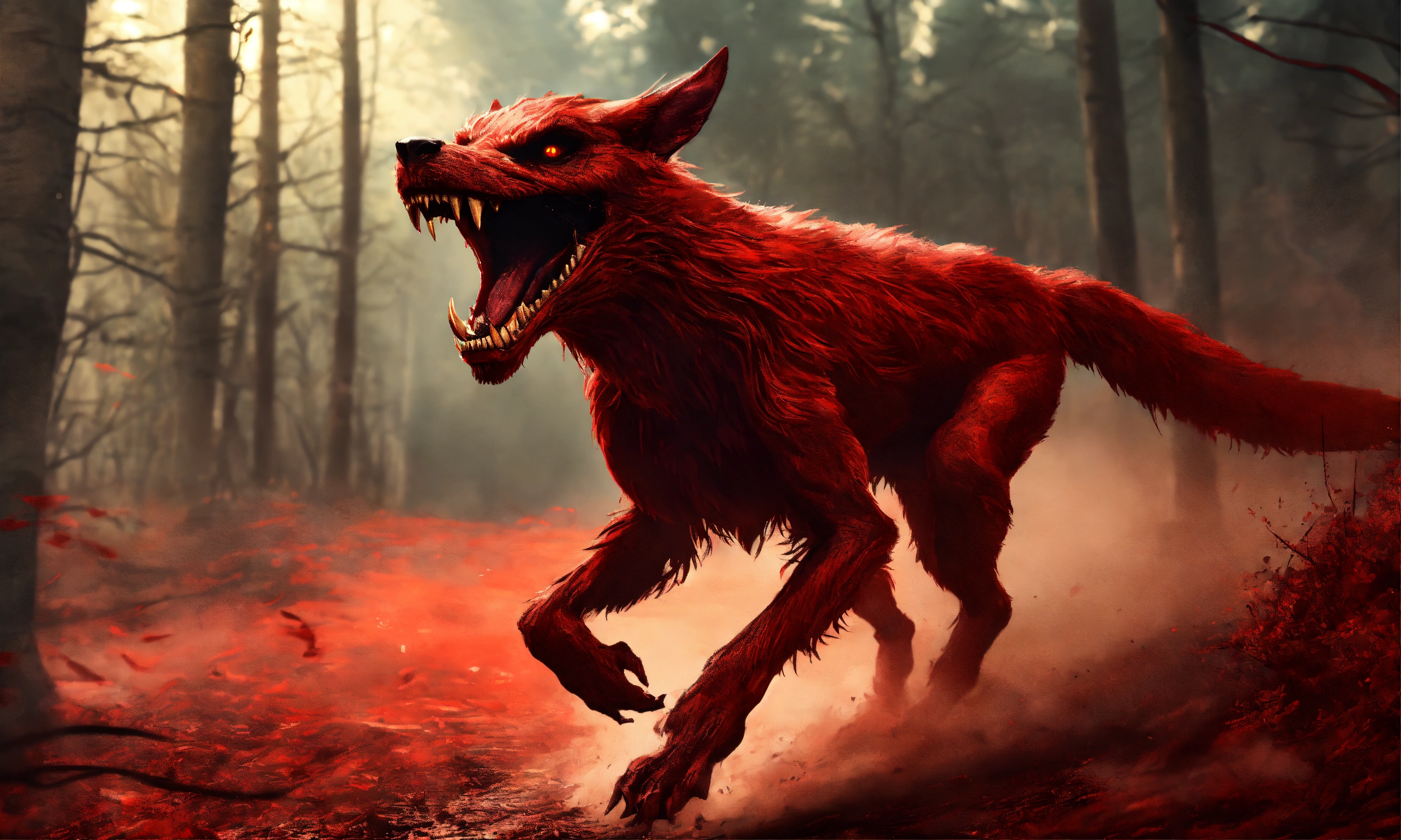 Lexica - Terrifying RED SKINWALKER Running In Ultra Realistic Style