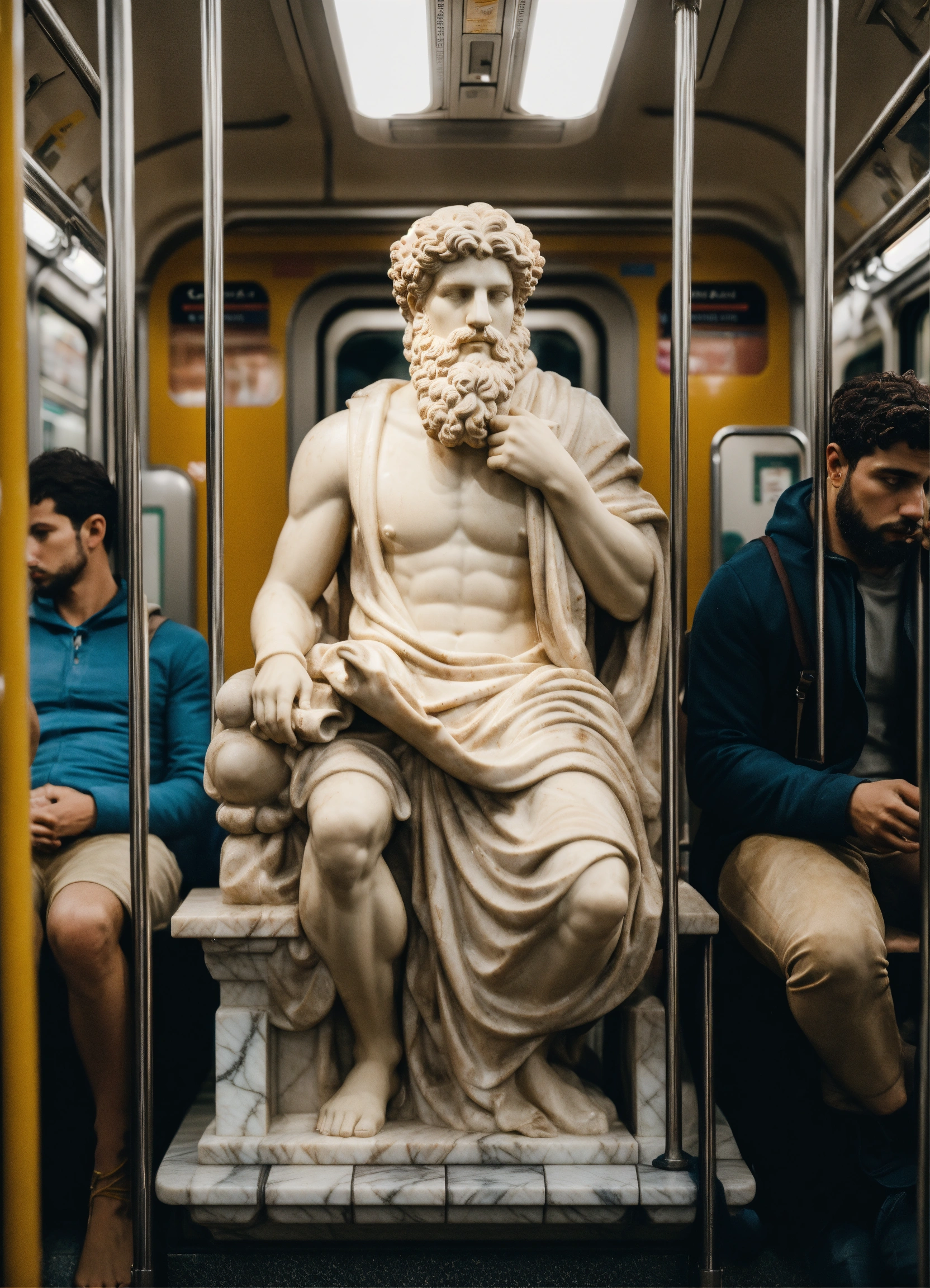 Lexica - Greek marble statues sitting in a very crowded subway train ...