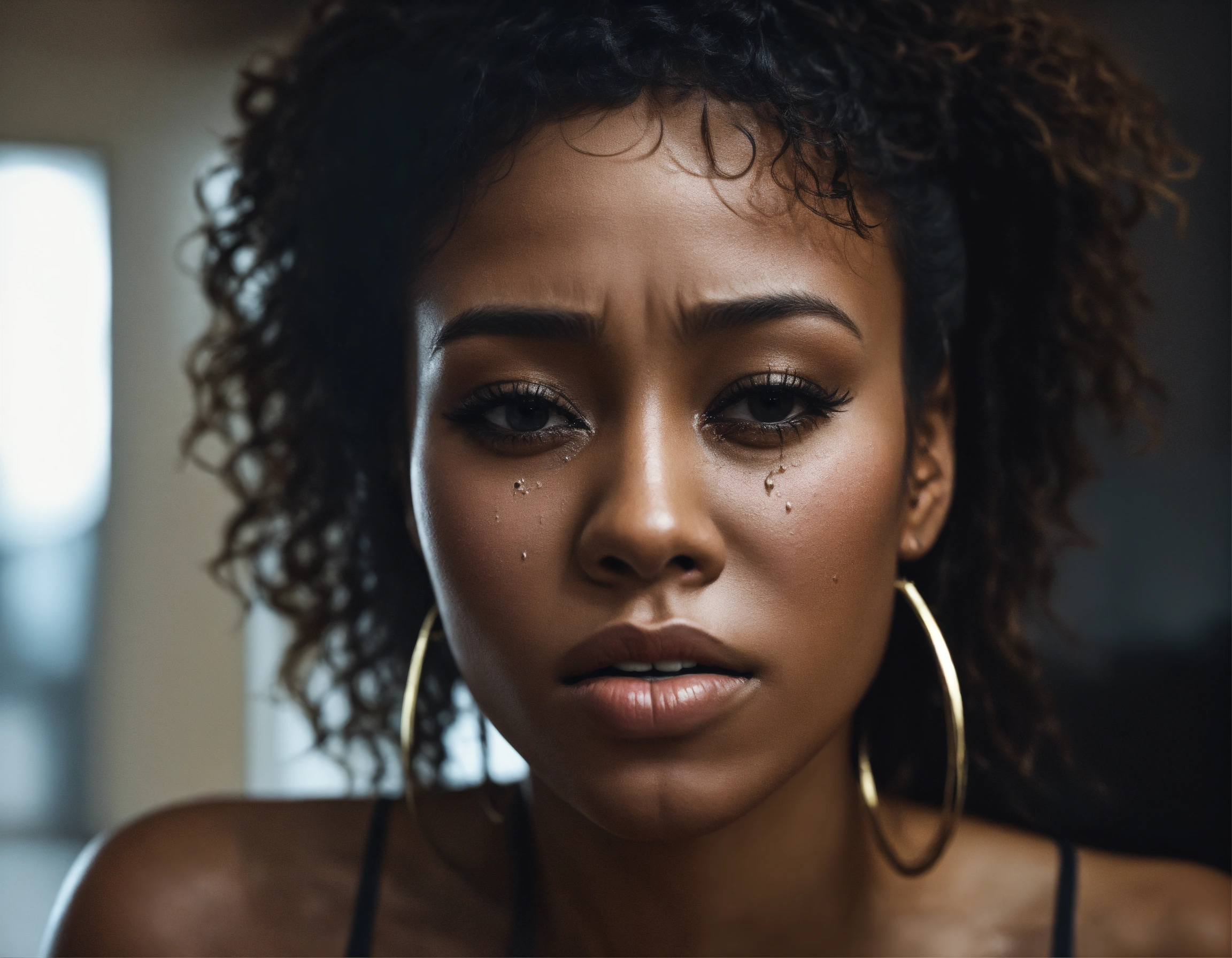 Lexica - Gorgeous black woman crying in her living room, nice house ...