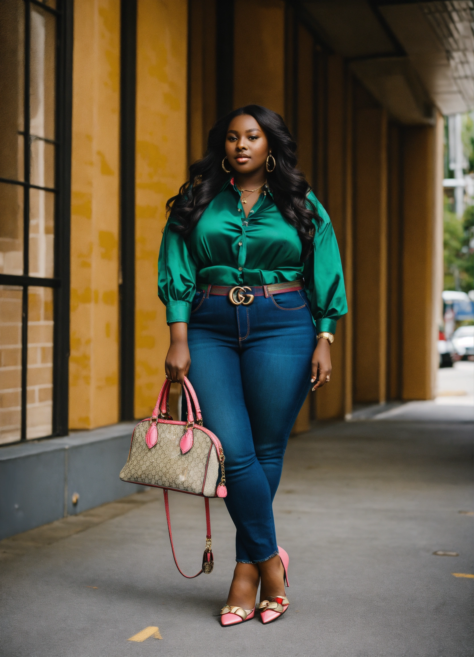 Lexica - Dark skin plus size, gucci shirt, jeans, gucci shoes, long ...