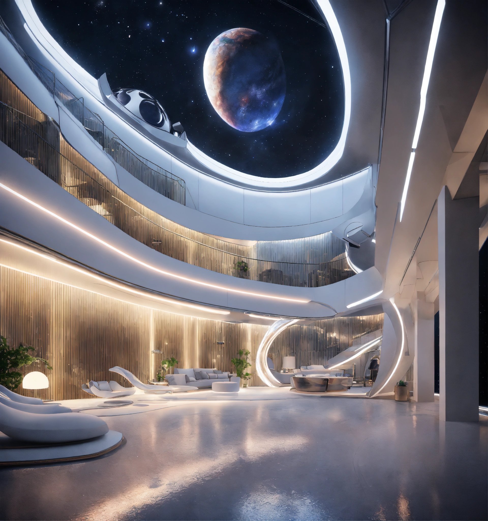 Lexica - White space port hotel courtyard cosmic atrium in deep space ...