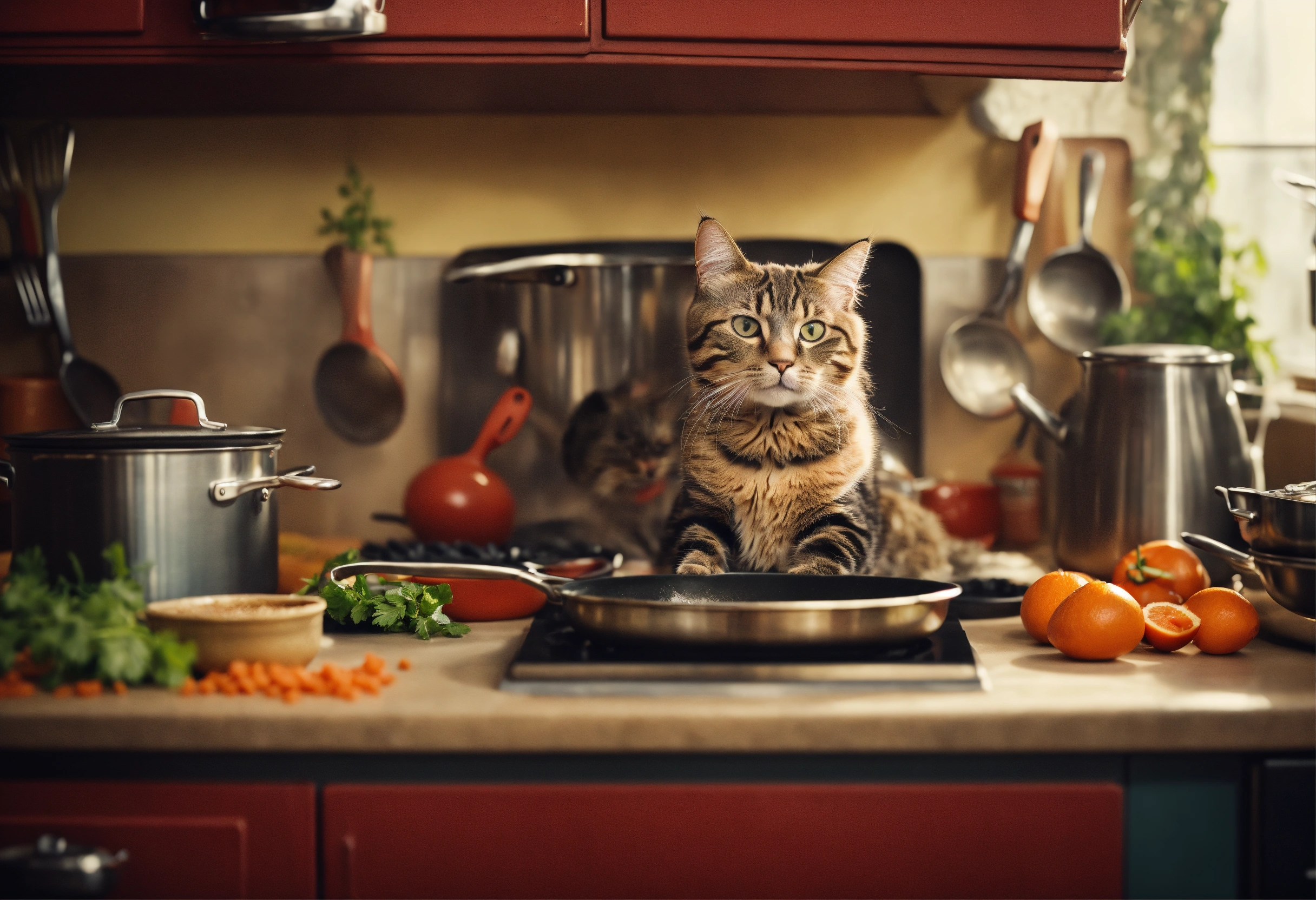 Lexica - 4k photograph. Create an amusing image of a cat comically ...
