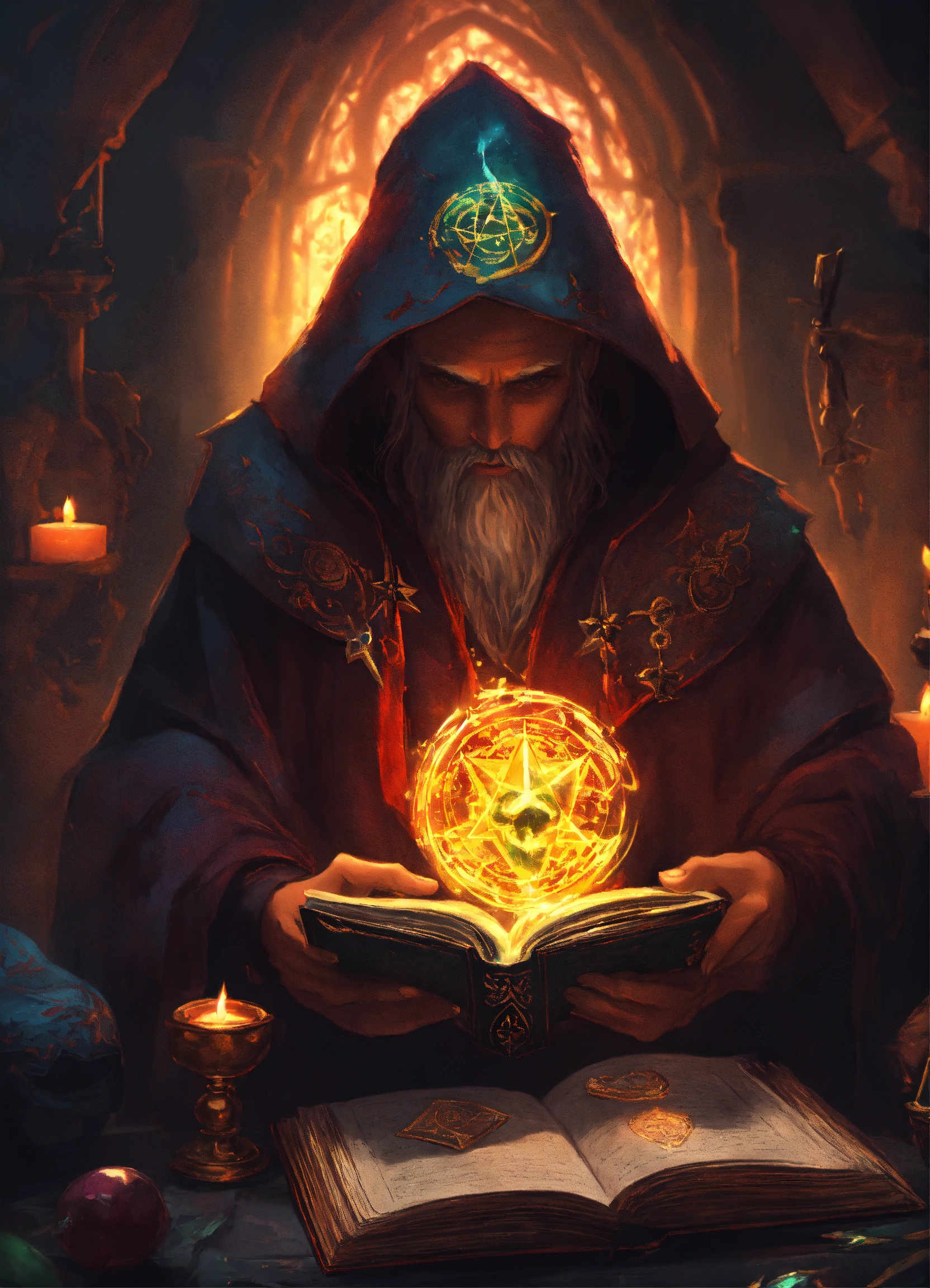 Lexica - Malevolent necromancer using a magical grimoire