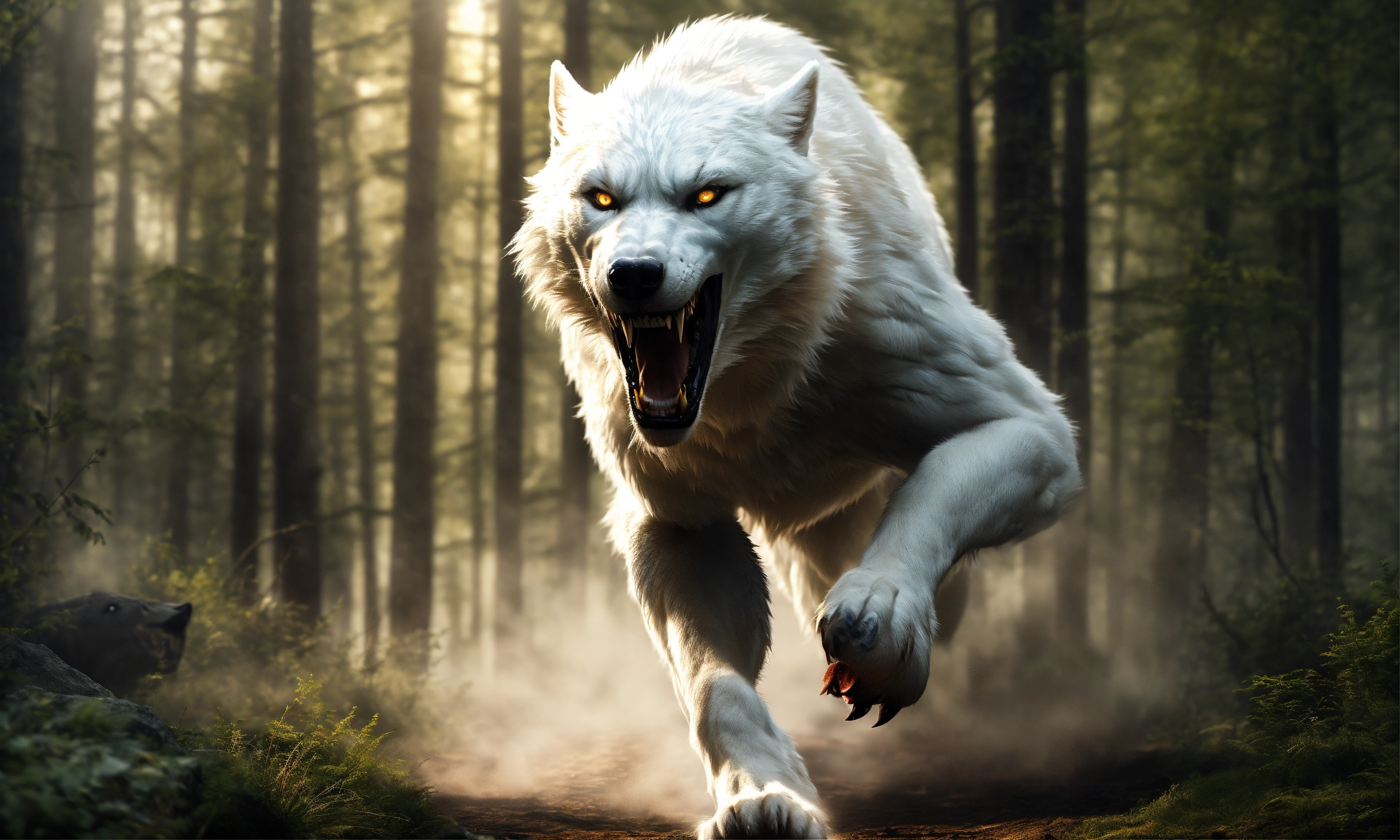 Lexica - Terrifying White WEREWOLF Running In Ultra Realistic Style