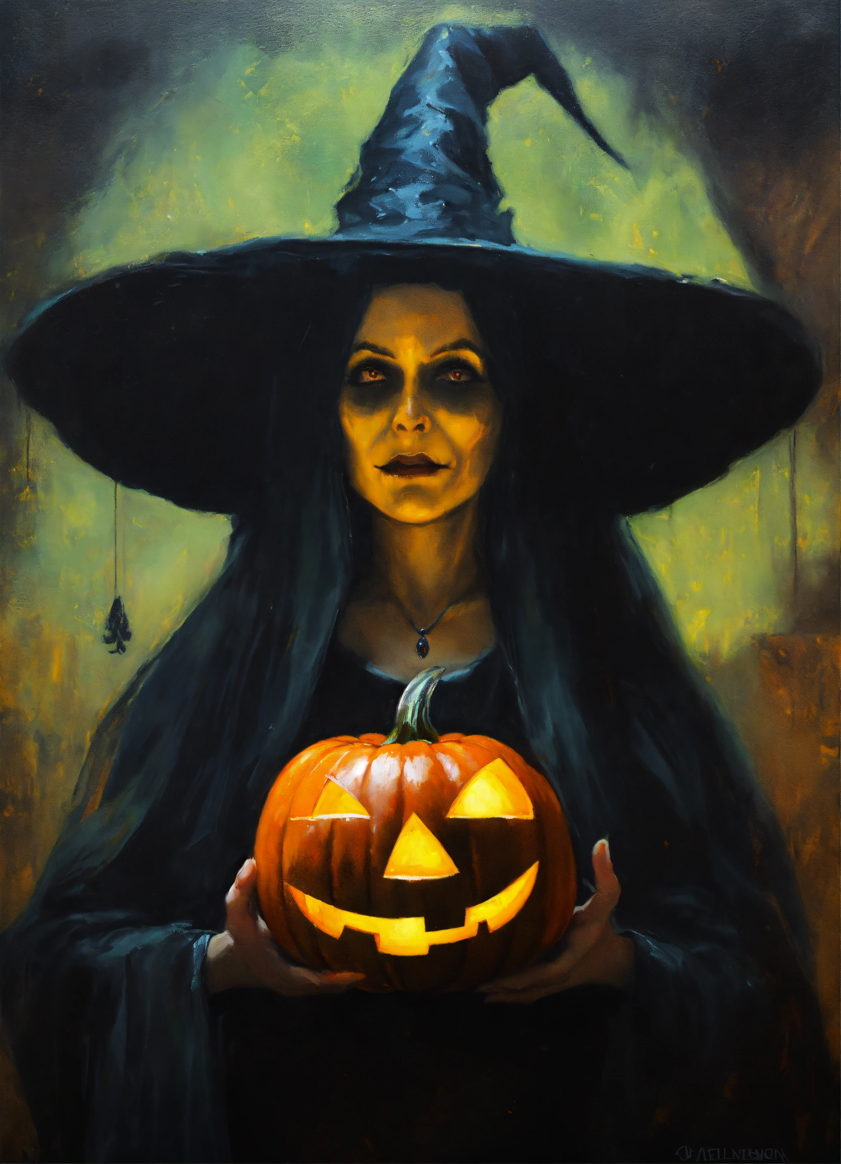 Lexica - Oil painting, scary disfigured gothic haloween witch ...