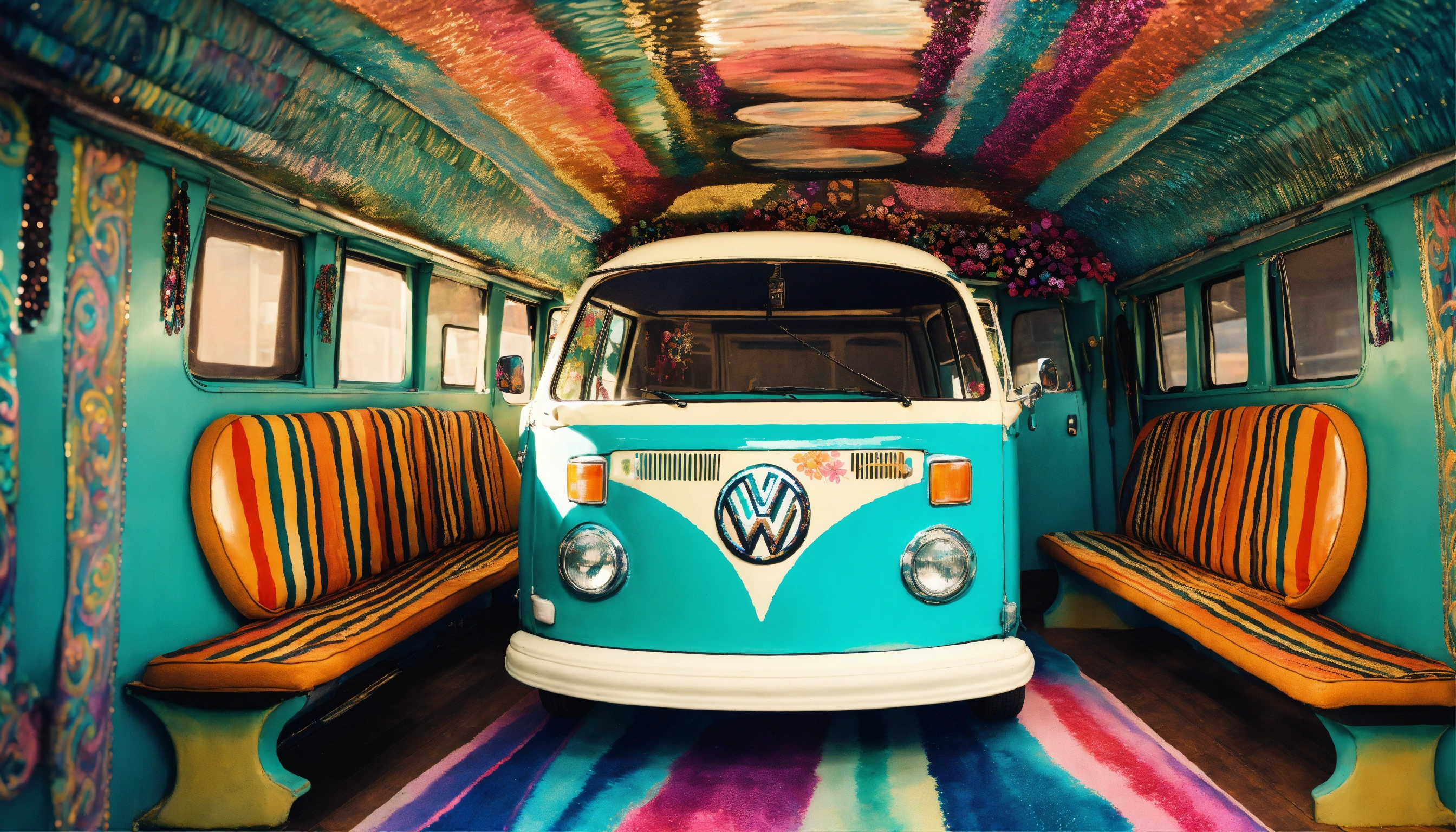 Lexica - Concept art of hyper realistic turquoise Volkswagen bus ...