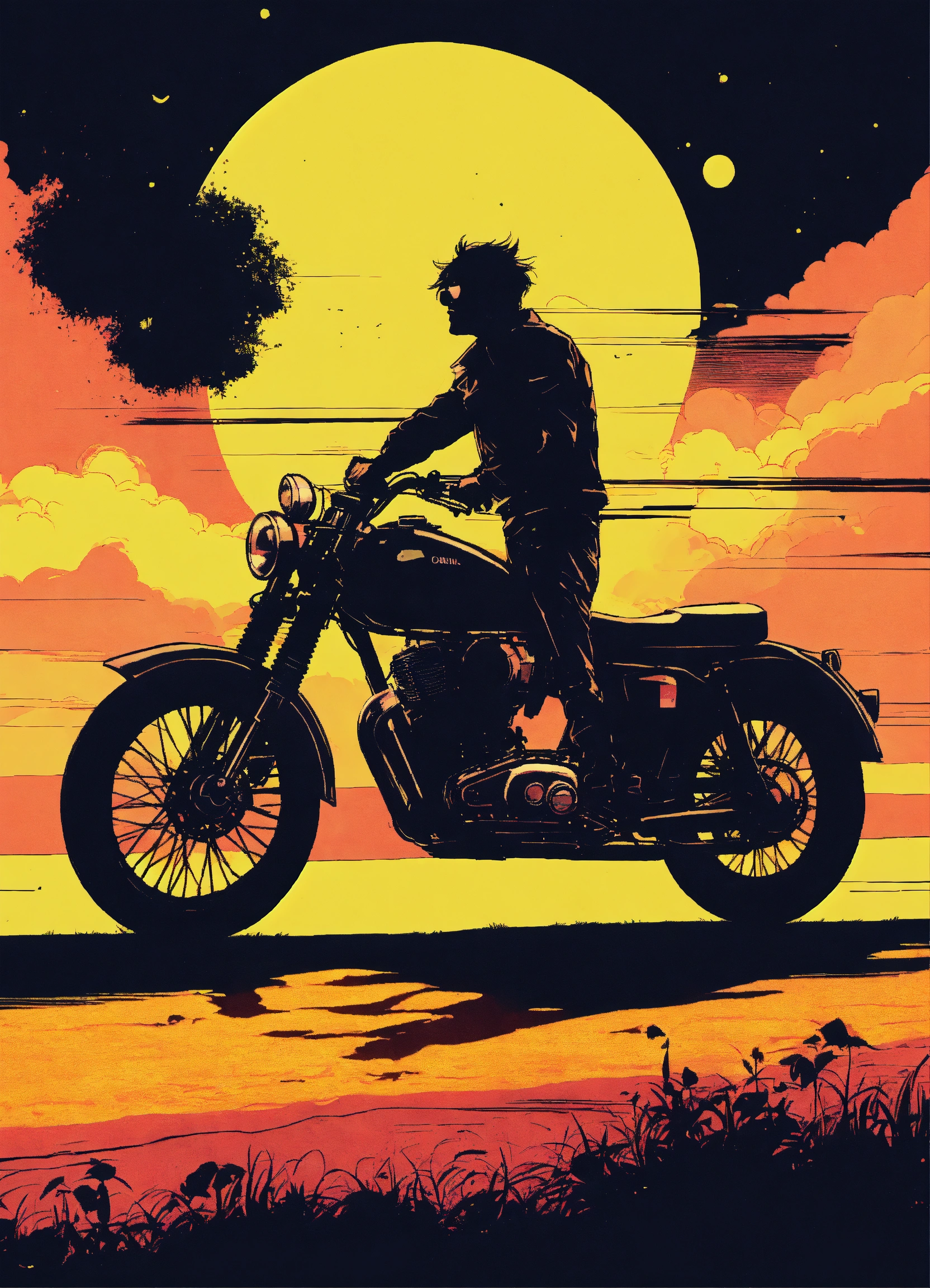 Lexica - A crazy man 1960s drug style silhouette with a motorcycle ...