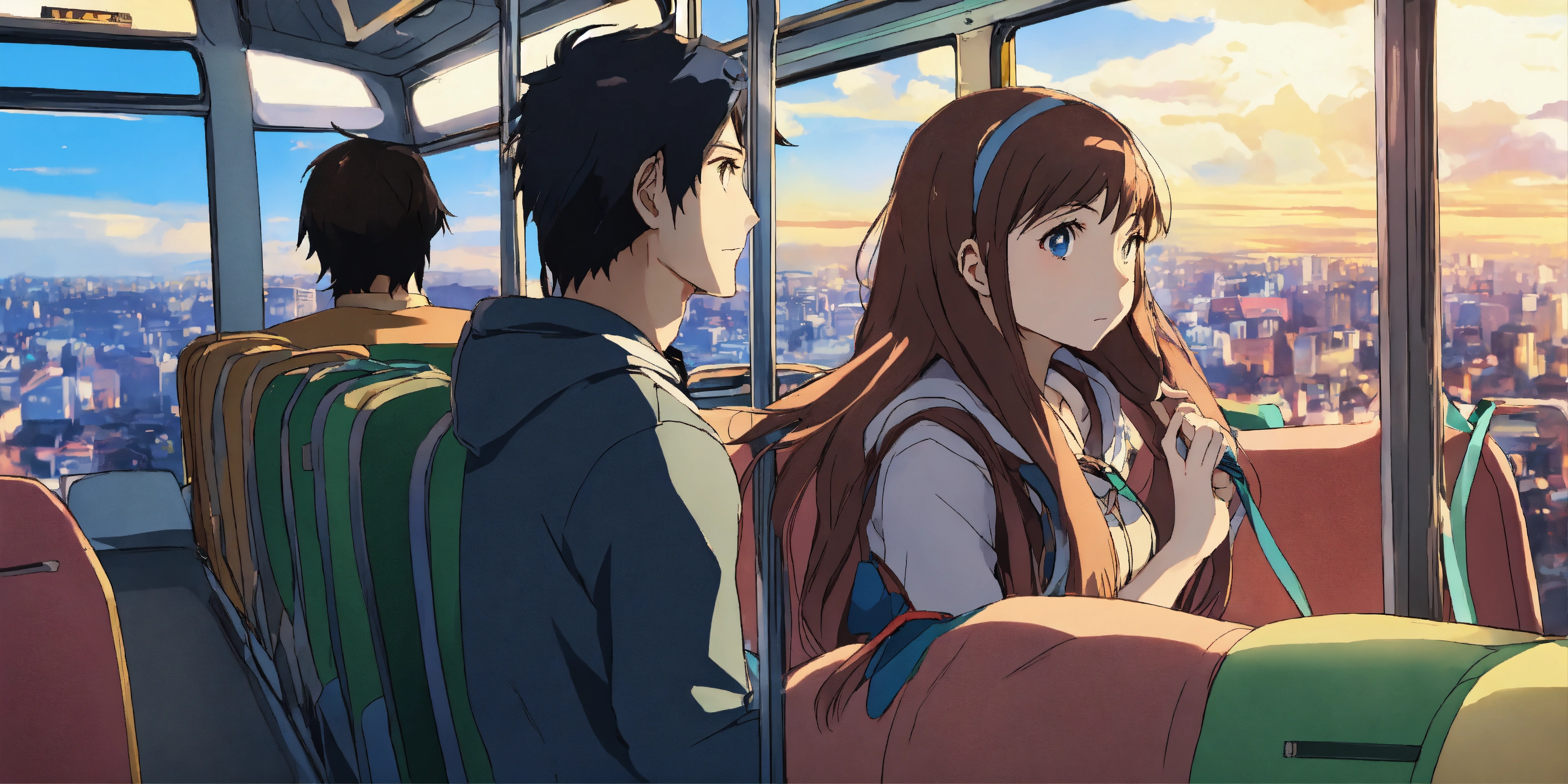 Lexica - A crowded city bus with the guy and the girl sitting next to ...