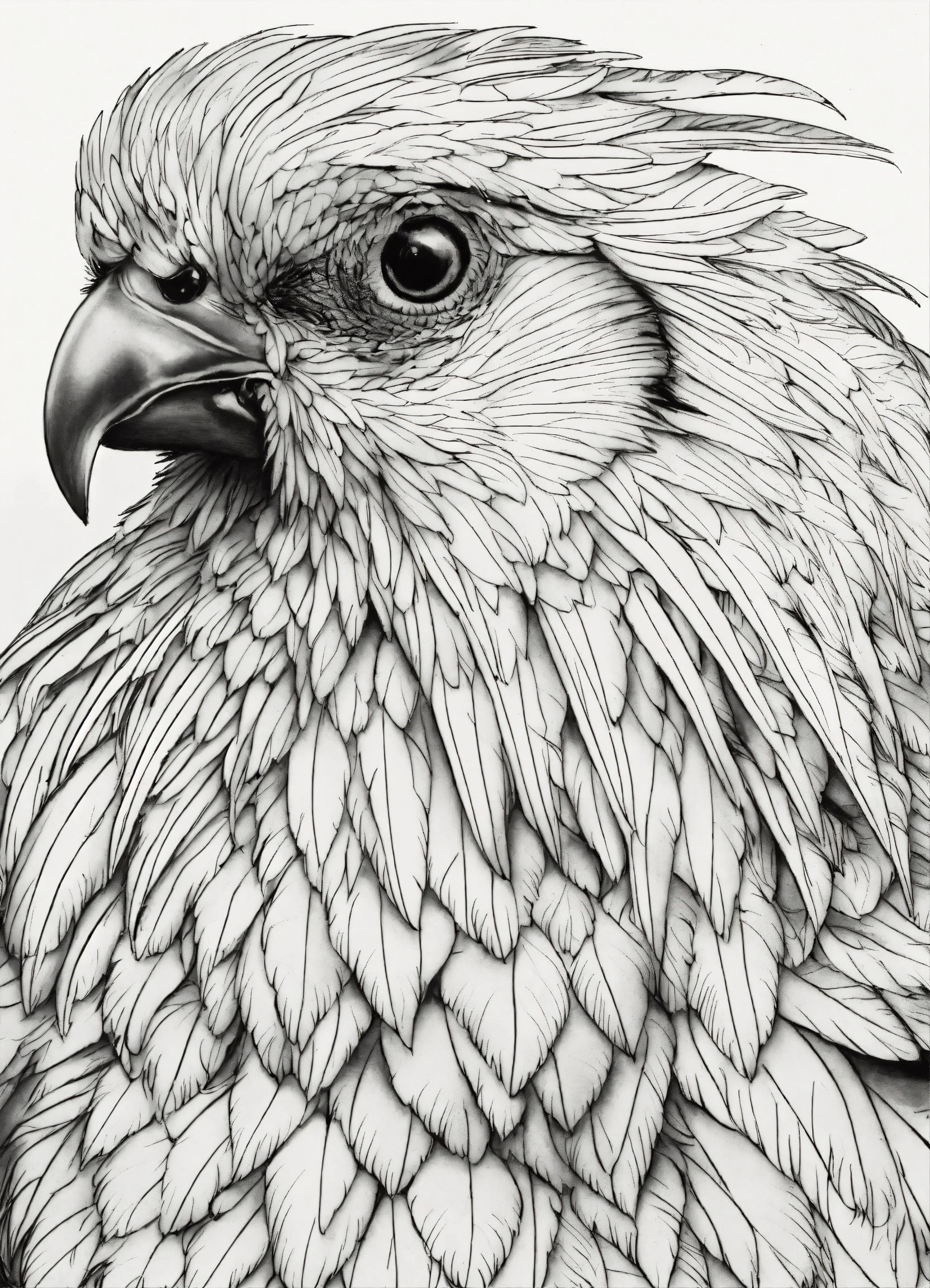 Lexica - Black and white bold line drawing, cockateil, white background