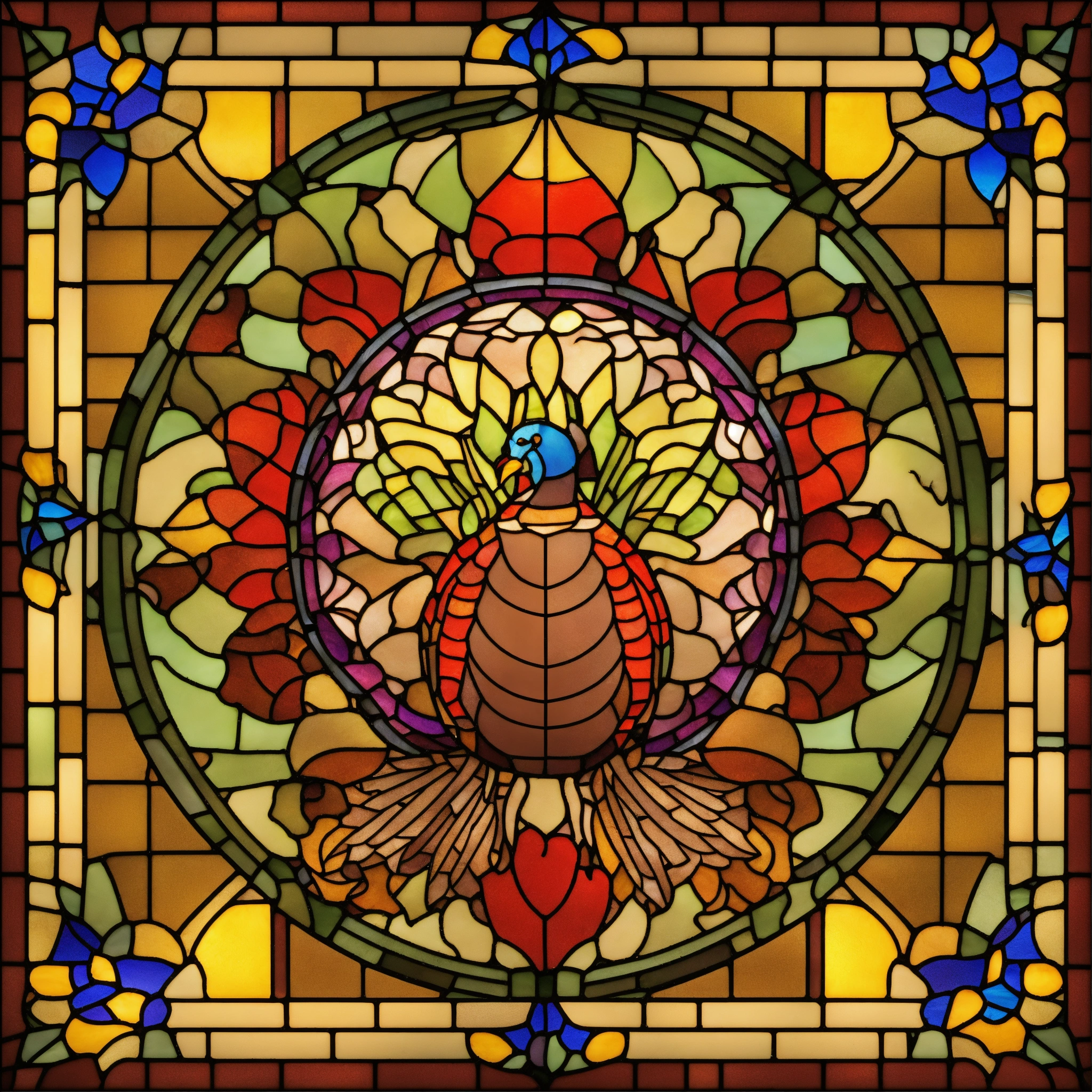 Lexica - Thanksgiving turkey dinner stained glass, symmetrical