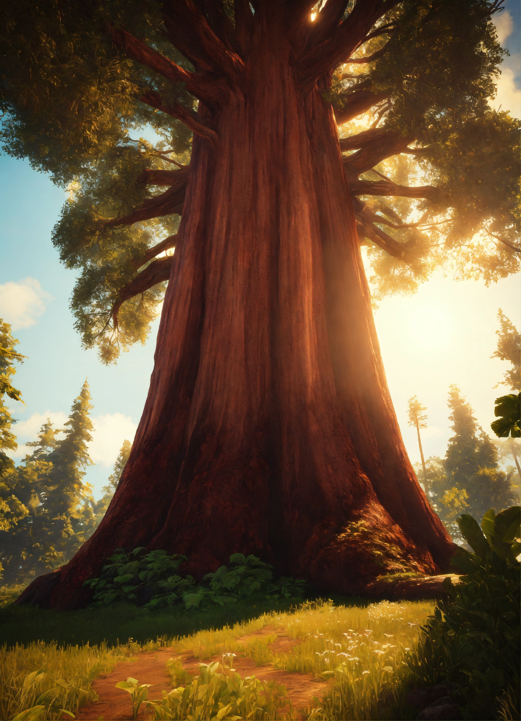 Lexica - Large open field, colossal individual redwood tree of essence ...