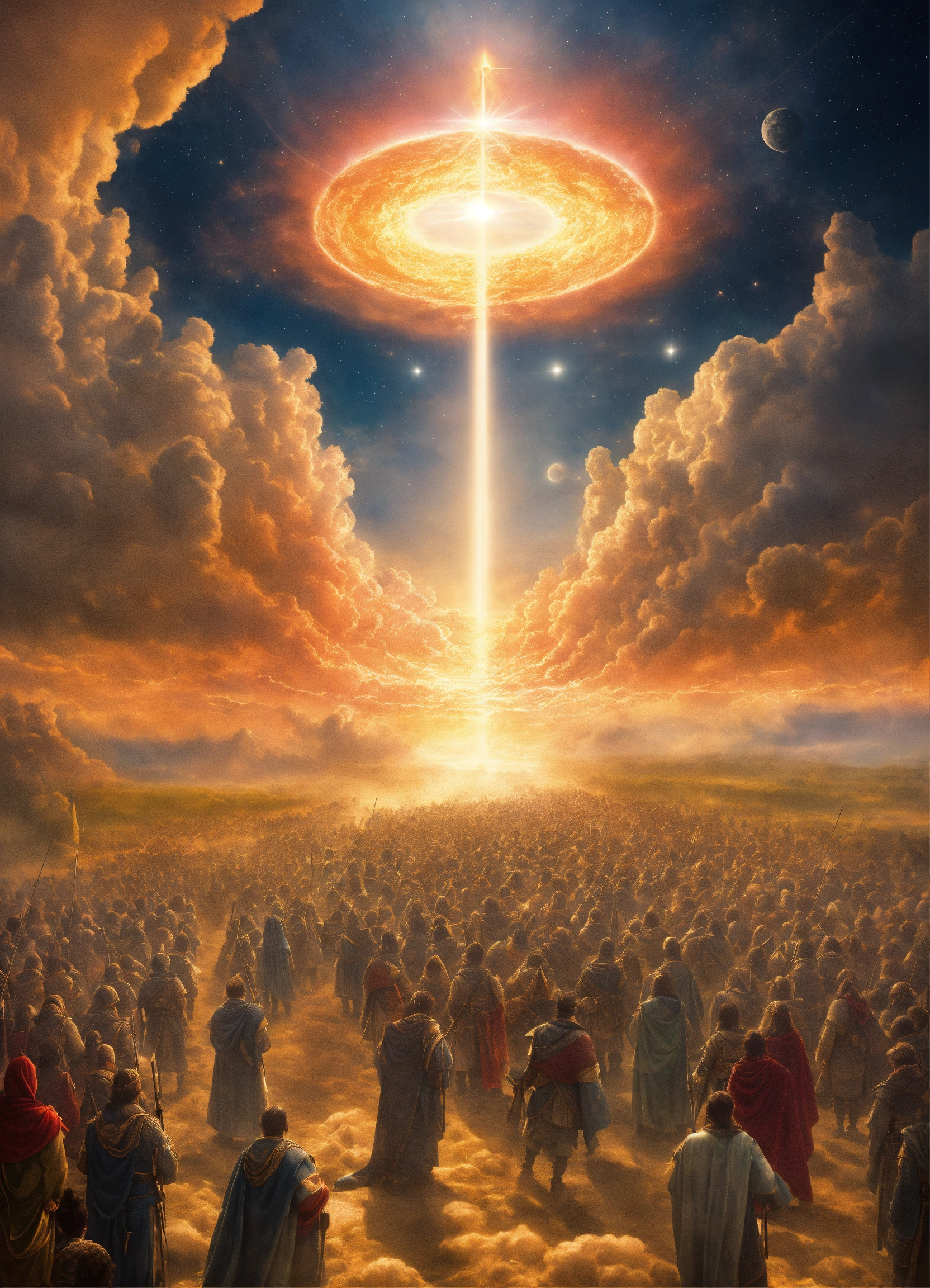 Lexica - God in the sky, with his army appearing abruptly on earth,