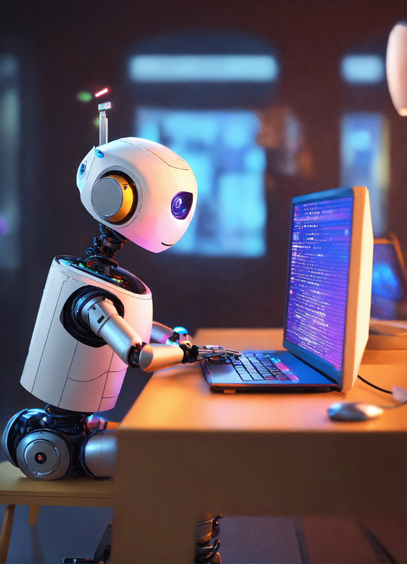 Lexica - Cute very simplistic robot plugged to databases, eyes looking ...