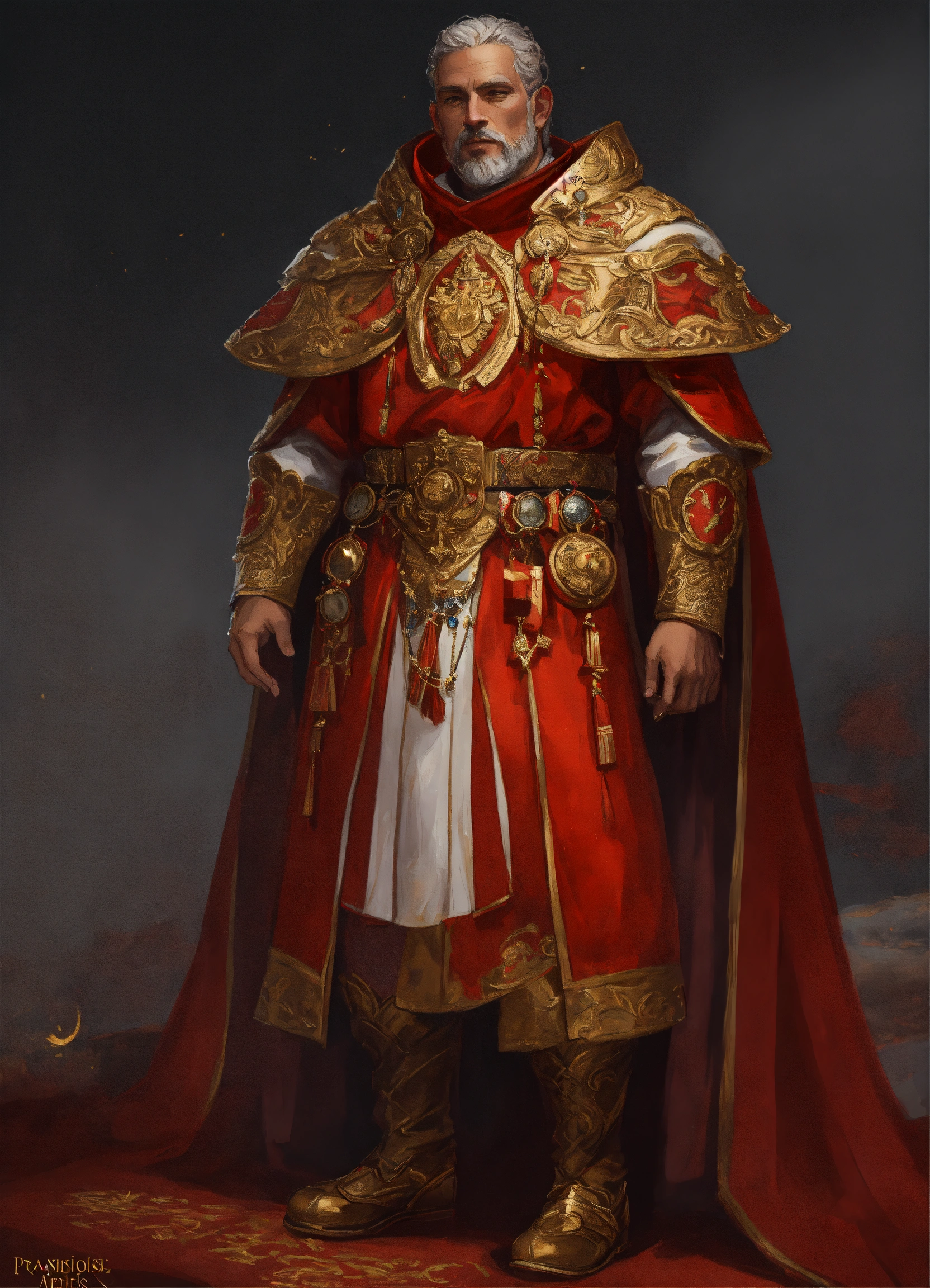 Lexica - Praios priest, red and white clothes, gold details, highly ...