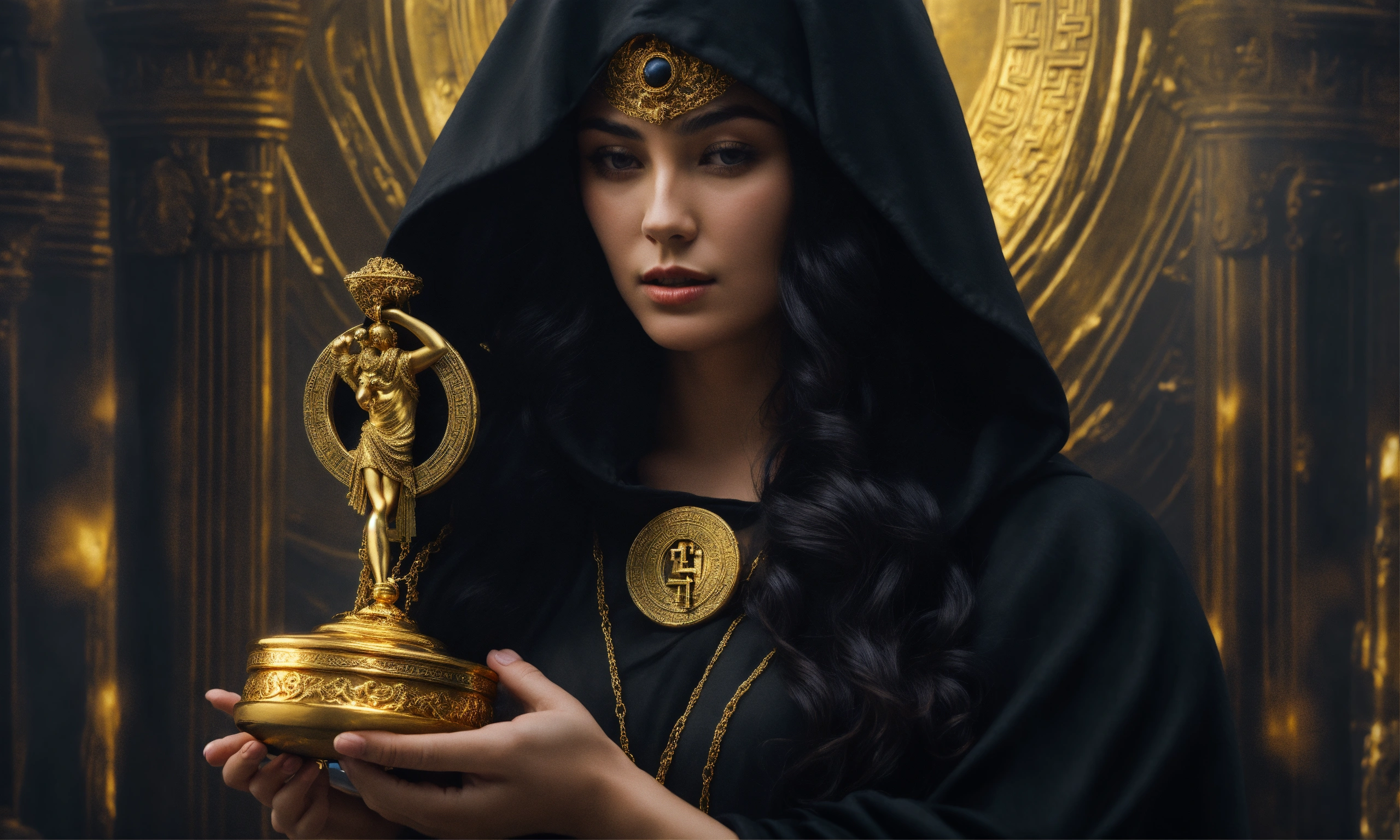 Lexica - Greek goddess Hecate, black hair, cloaked in a flowing black ...