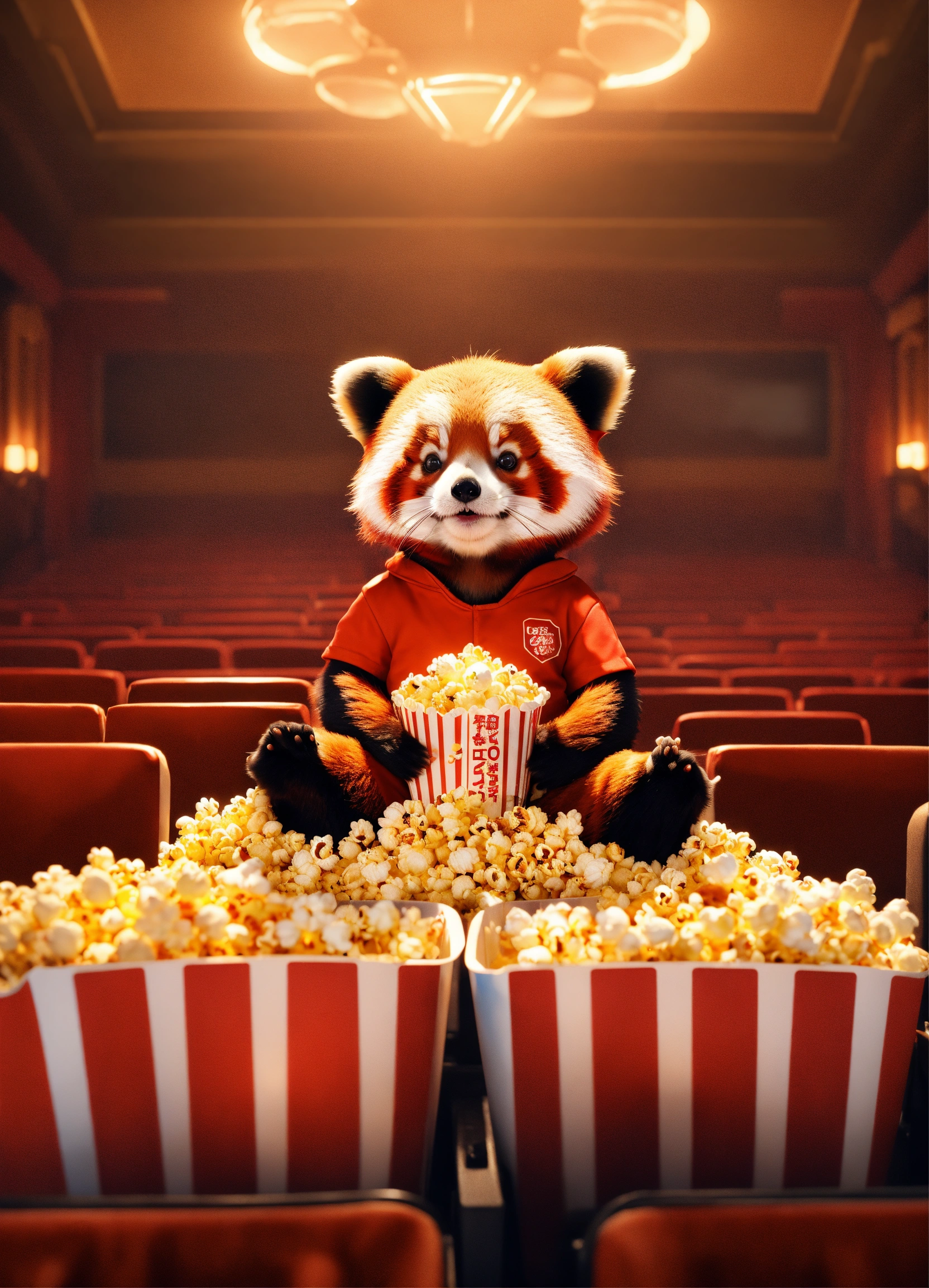 Lexica - Cute small humanoid red panda sitting in a movie theater ...